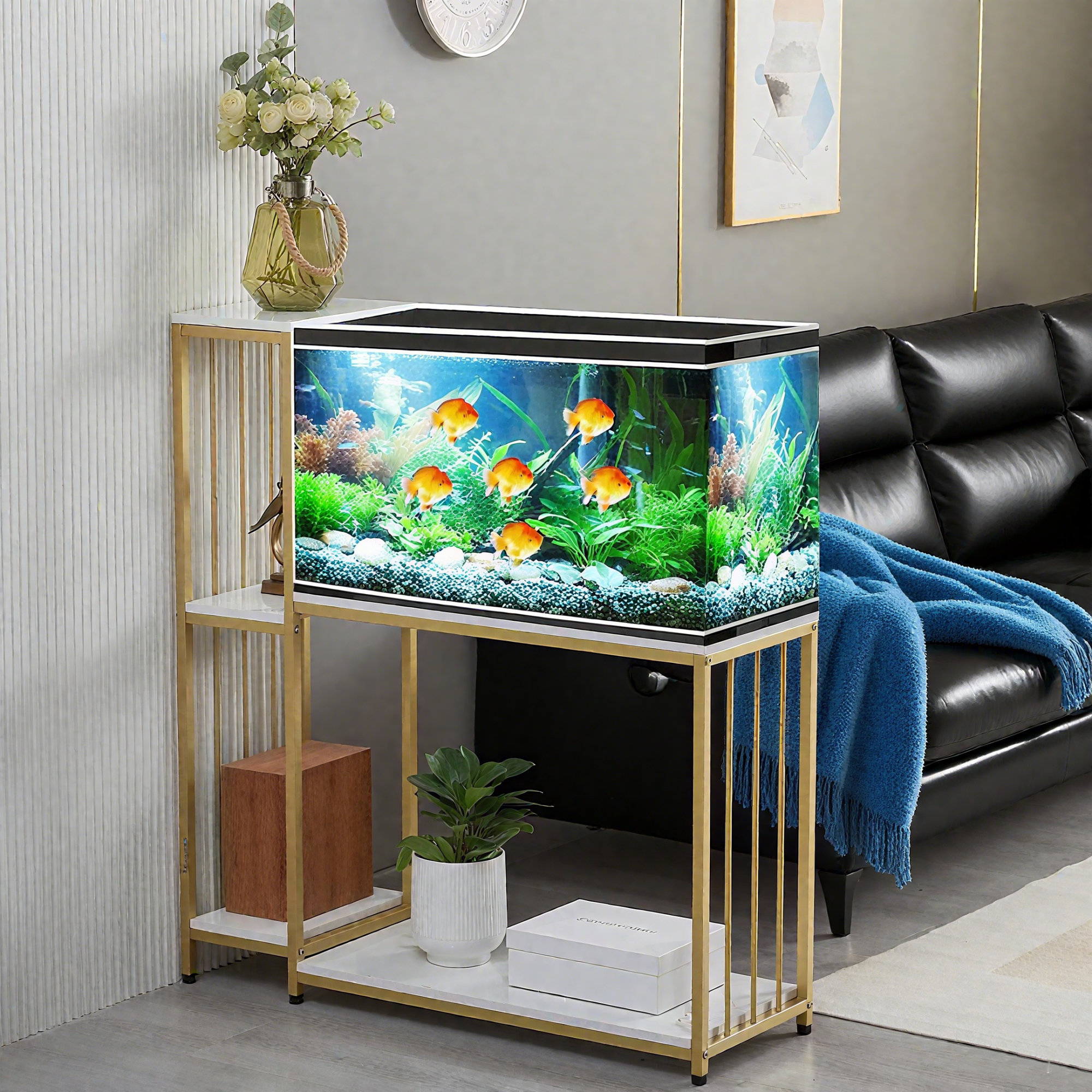 Archie & Oscar™ Gold Metal 29 Gallon Aquarium Stand With Storage ...
