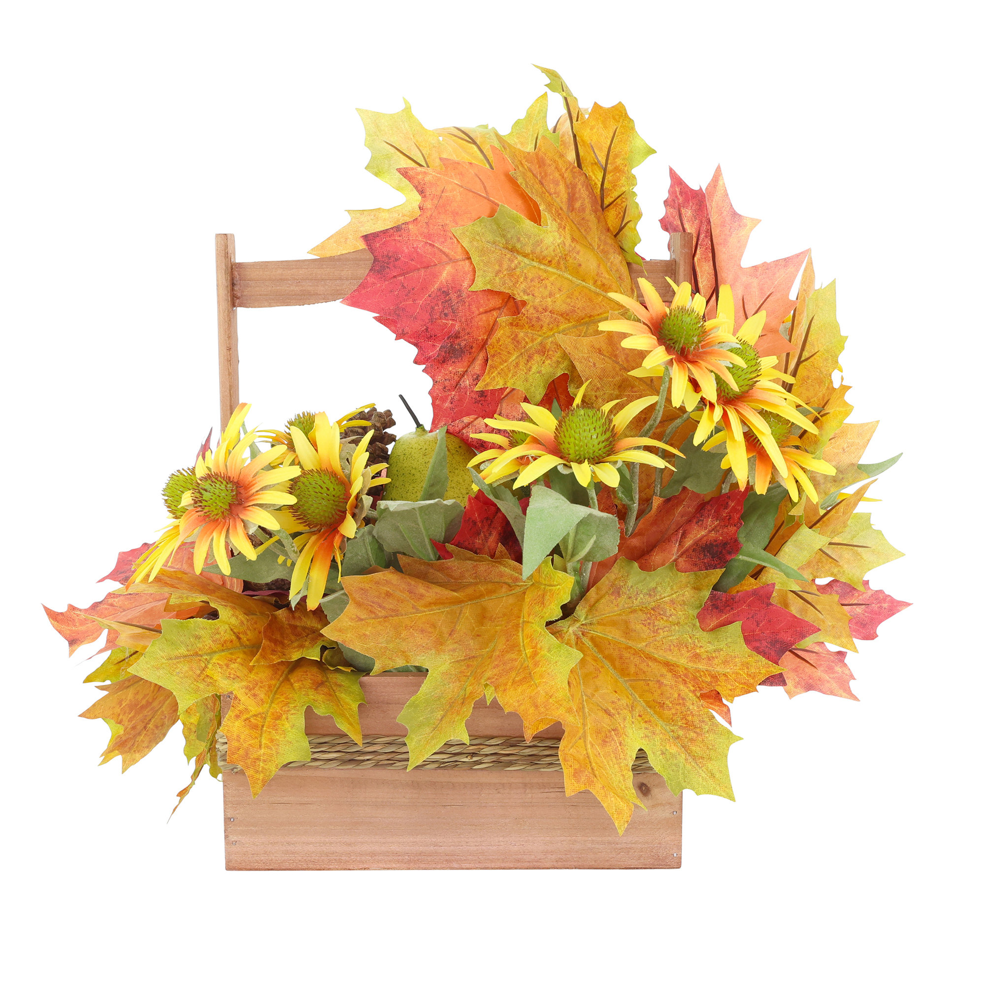 Primrue Rudbeckia Fall Basket with Maple Leaves and Pinecones | Wayfair