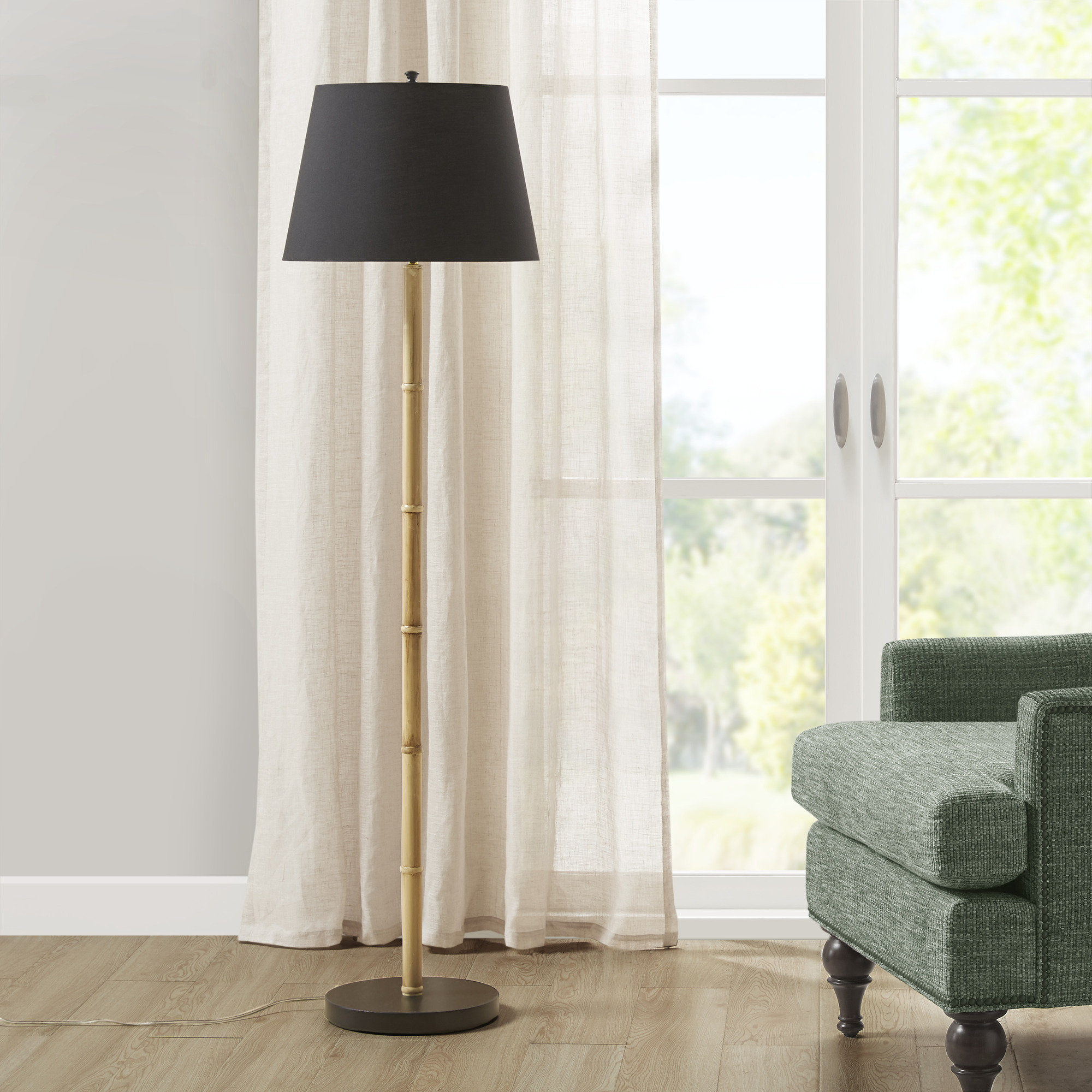 Martha Stewart Lampe sur pied en bambou en métal Nassau H 60 po et ...