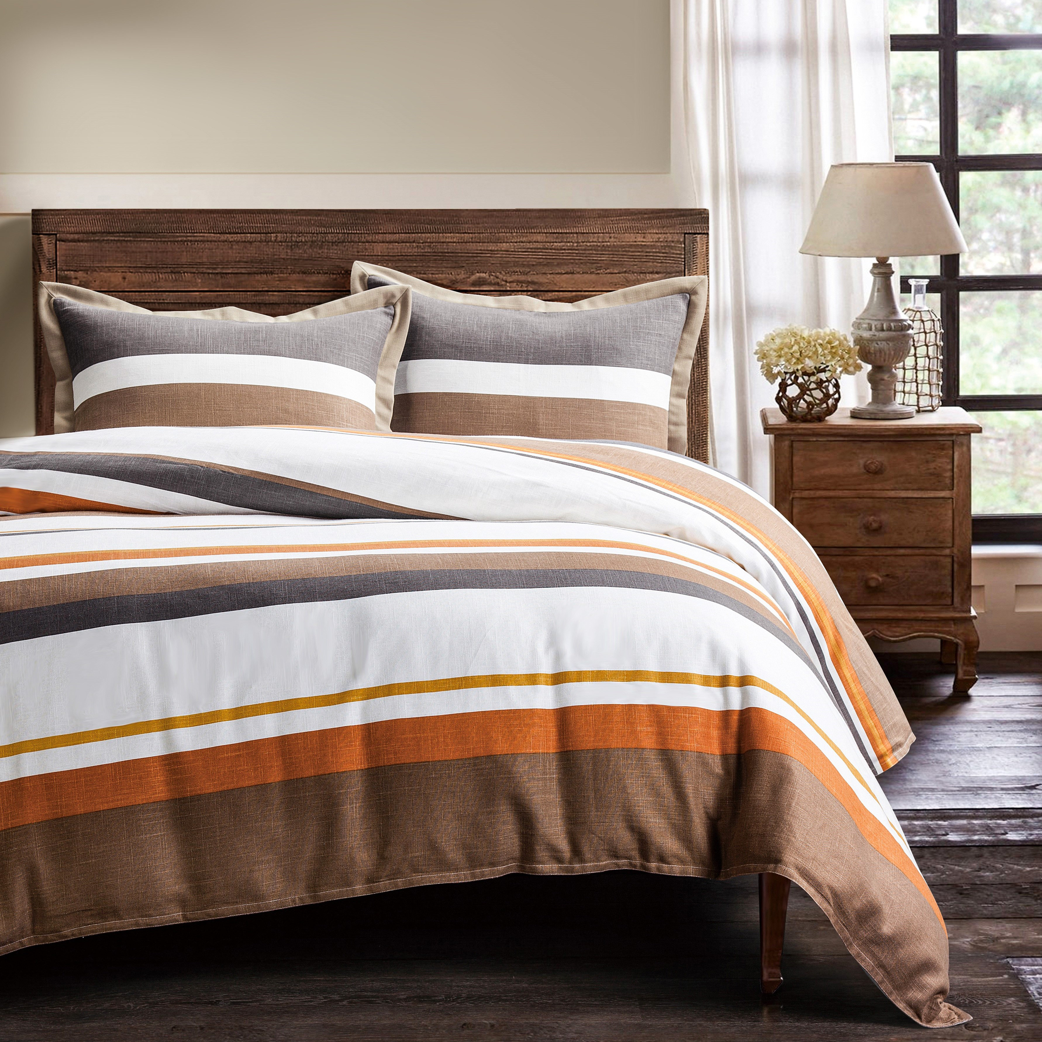 AllModern Aria Mustard Orange Gray Taupe Stripe Washed Linen Chich ...