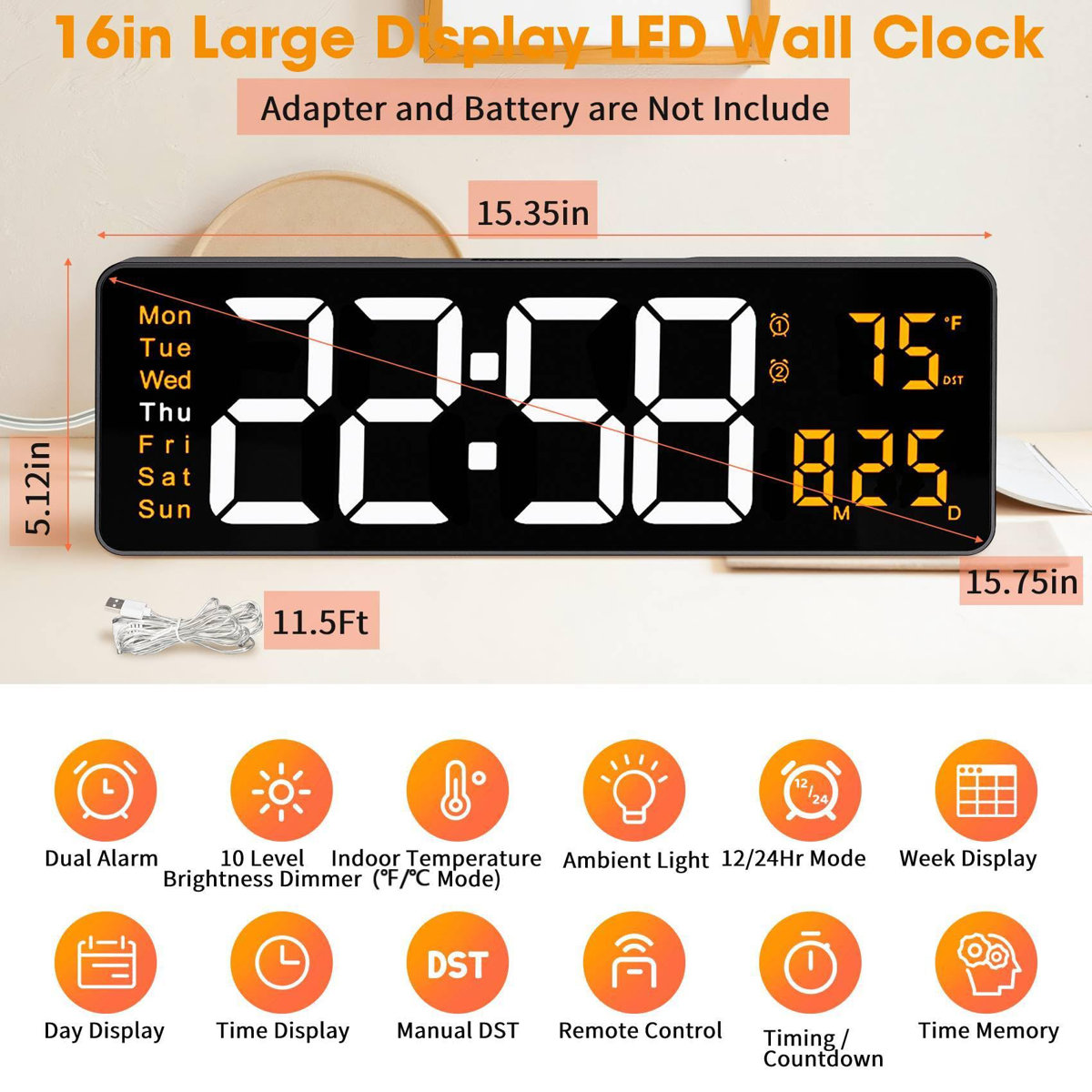 Latitude Run® Large Digital Wall Clock With Remote Control, Large ...