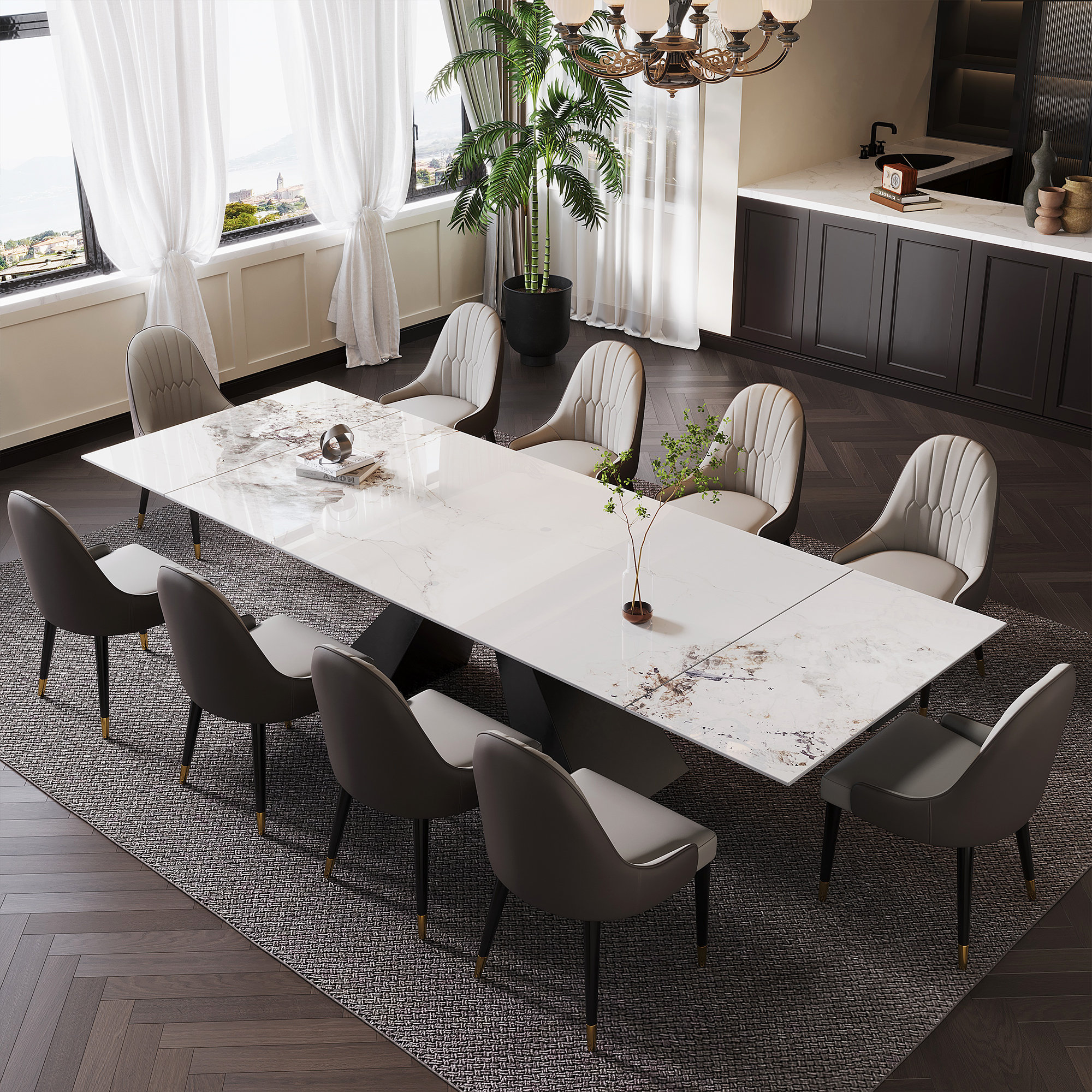 Corrigan Studio® Dining Table Set for 8-10 with 78.7''-110'' Expandable ...