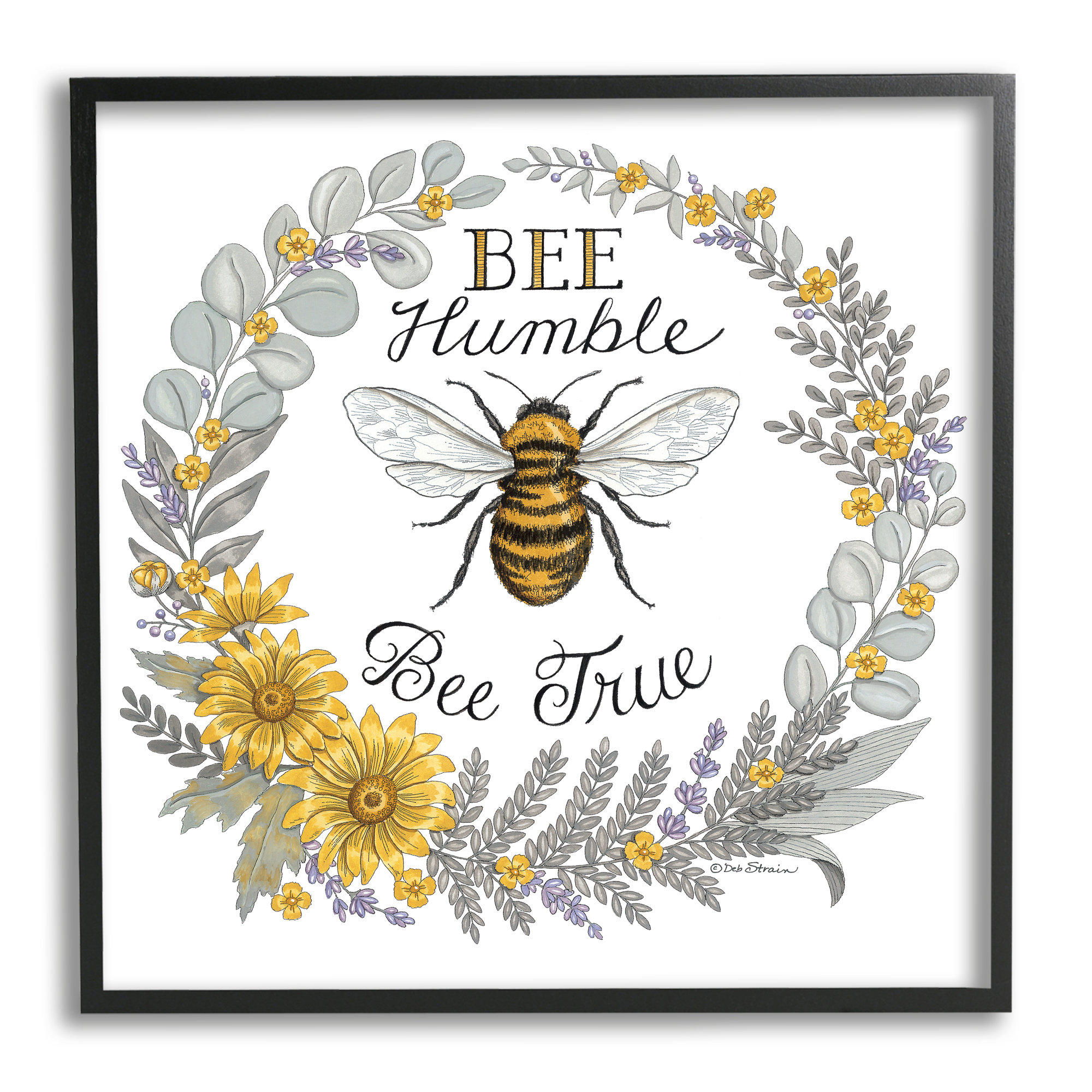 Stupell Industries Bee Humble & True Encouraging Insect Floral Border ...