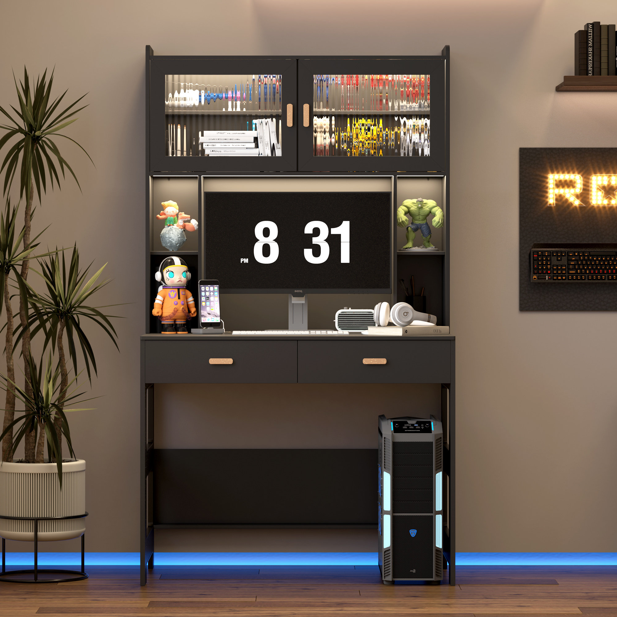 Latitude Run® Shona 40'' W Rectangle Computer Desk with Hutch and ...