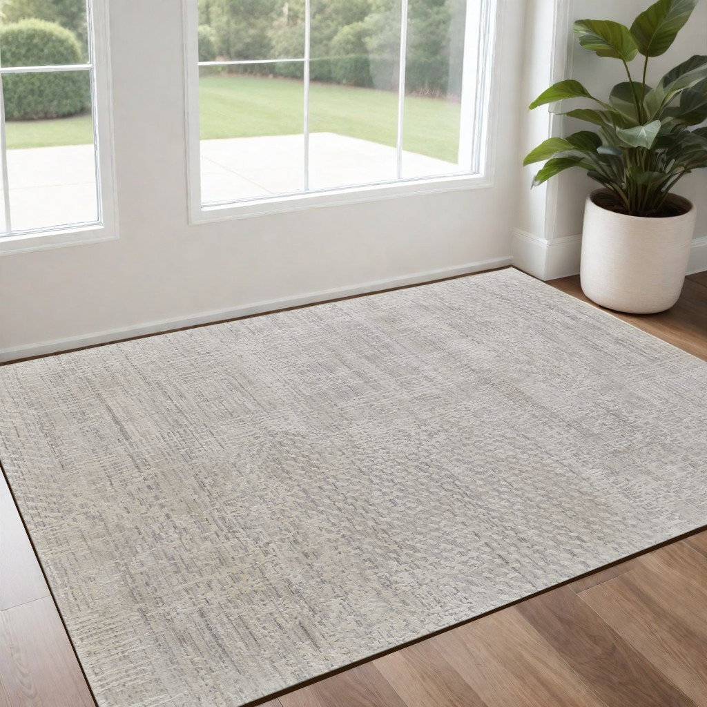 HomeRoots 3' X 5' Ivory and Gray Abstract Hand Woven Worn Faded Area ...