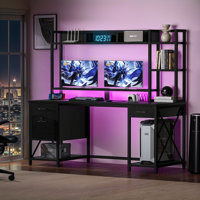 17 Stories Computer Desk With 3 File Cabinet Drawers, 57.8'' Reversible ...