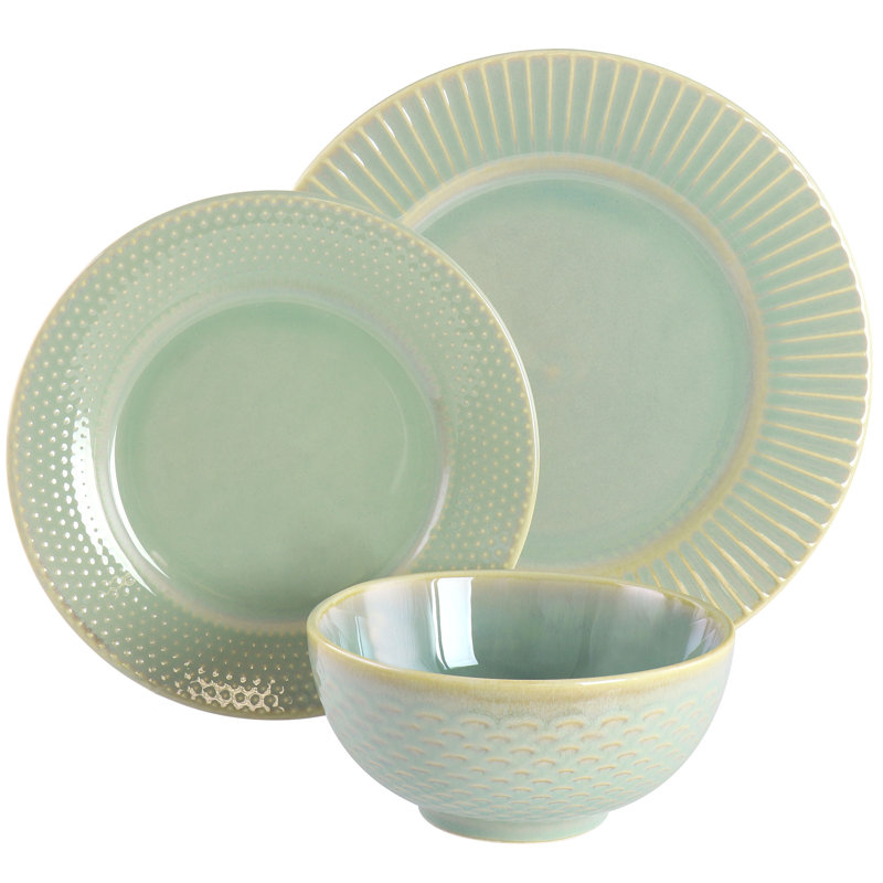 Gibson Elite 12 Piece Fine Ceramic Dinnerware Set in Light Green ...