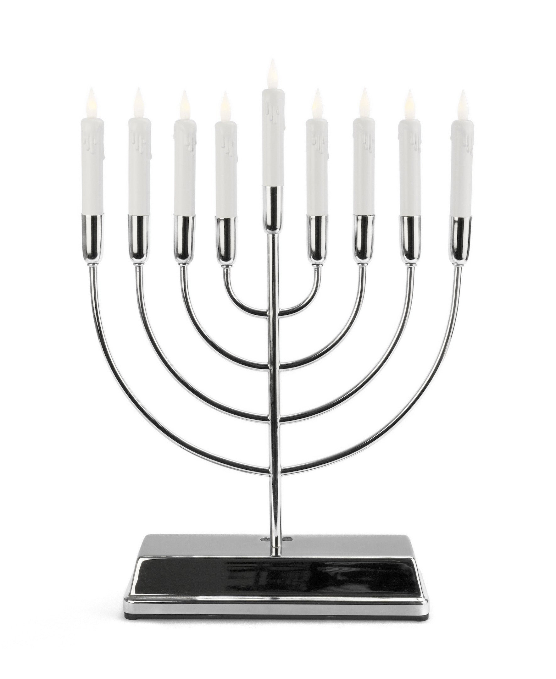 Seasonal Menorah with 9 Taper Candles, Metal Base, Battery Operated ...