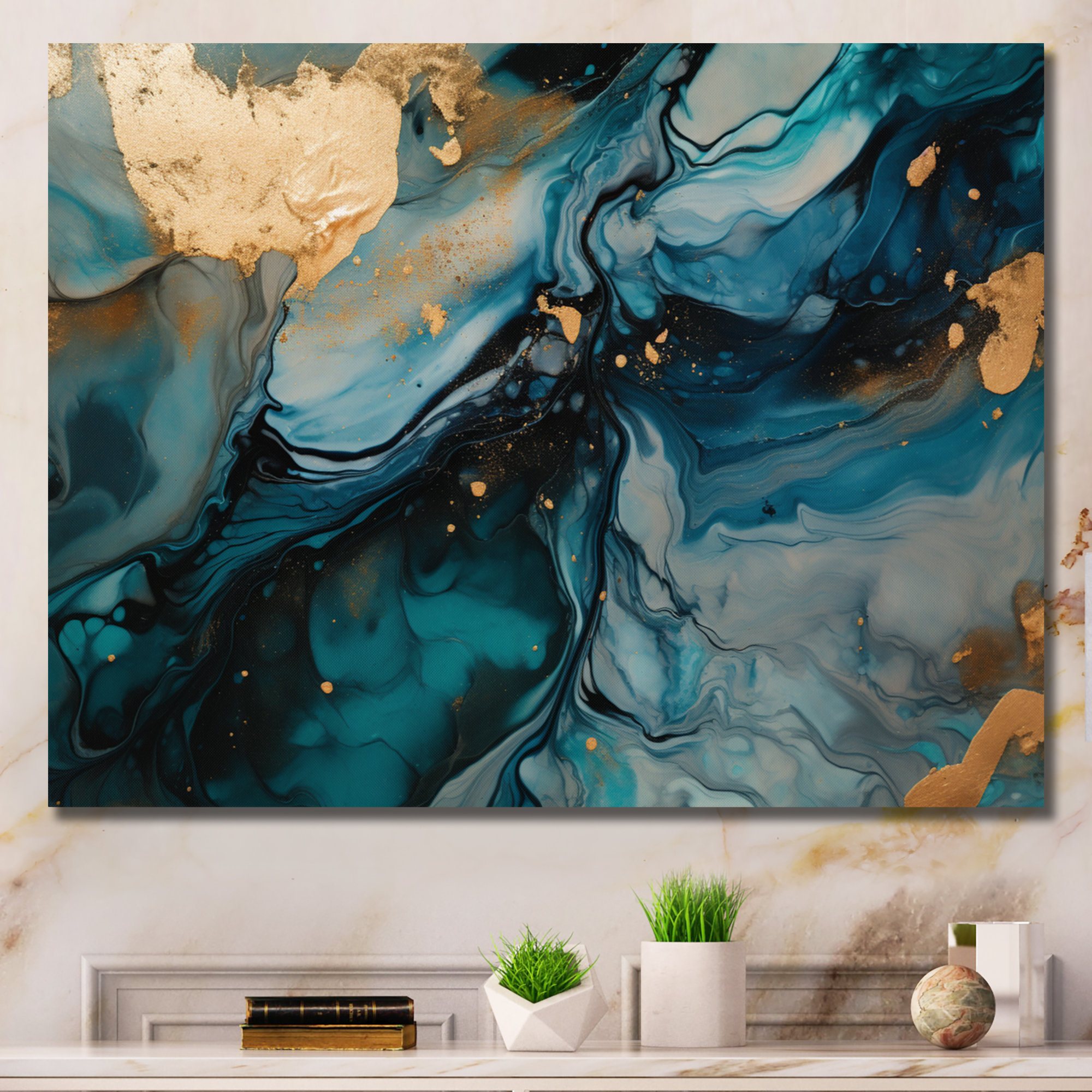 Mercer41 Exploring the Depths of Blue Gold Geode I - Print | Wayfair