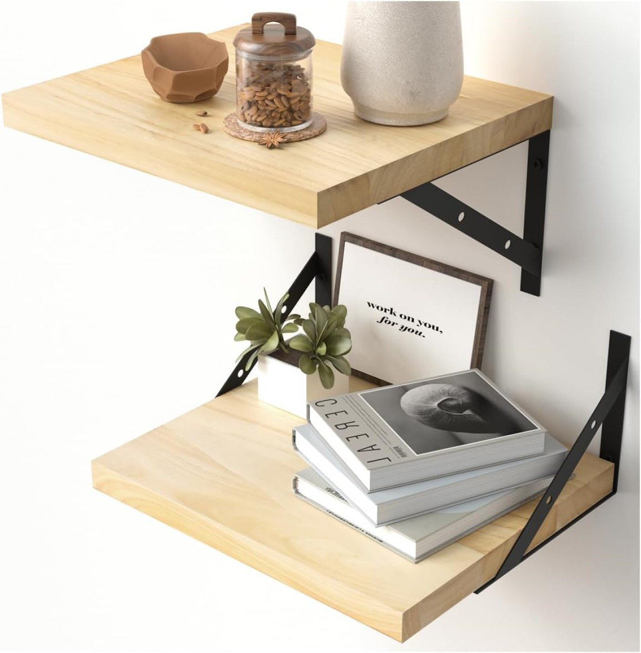 Gracie Oaks Natural Wood Hanging Shelf Wall Mounted Shelves | Wayfair