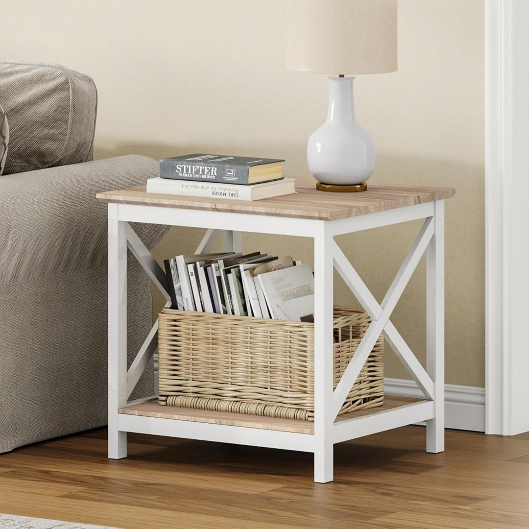 Gracie Oaks End Table, 24 Inch End Table With 2-Tier Storage Shelf ...