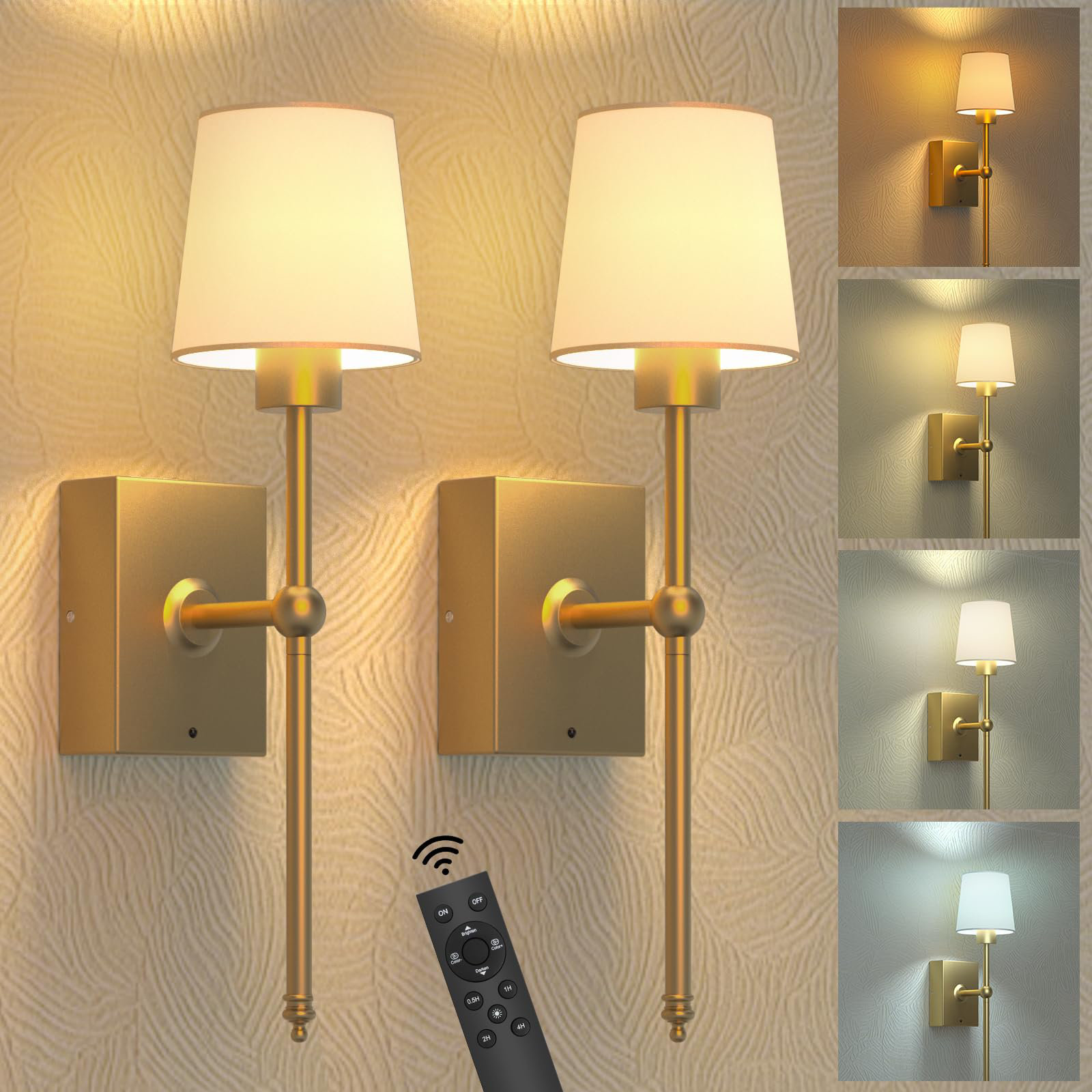 Latitude Run® Battery Operated Wall Sconces Set of 2,Rechargeable Wall ...