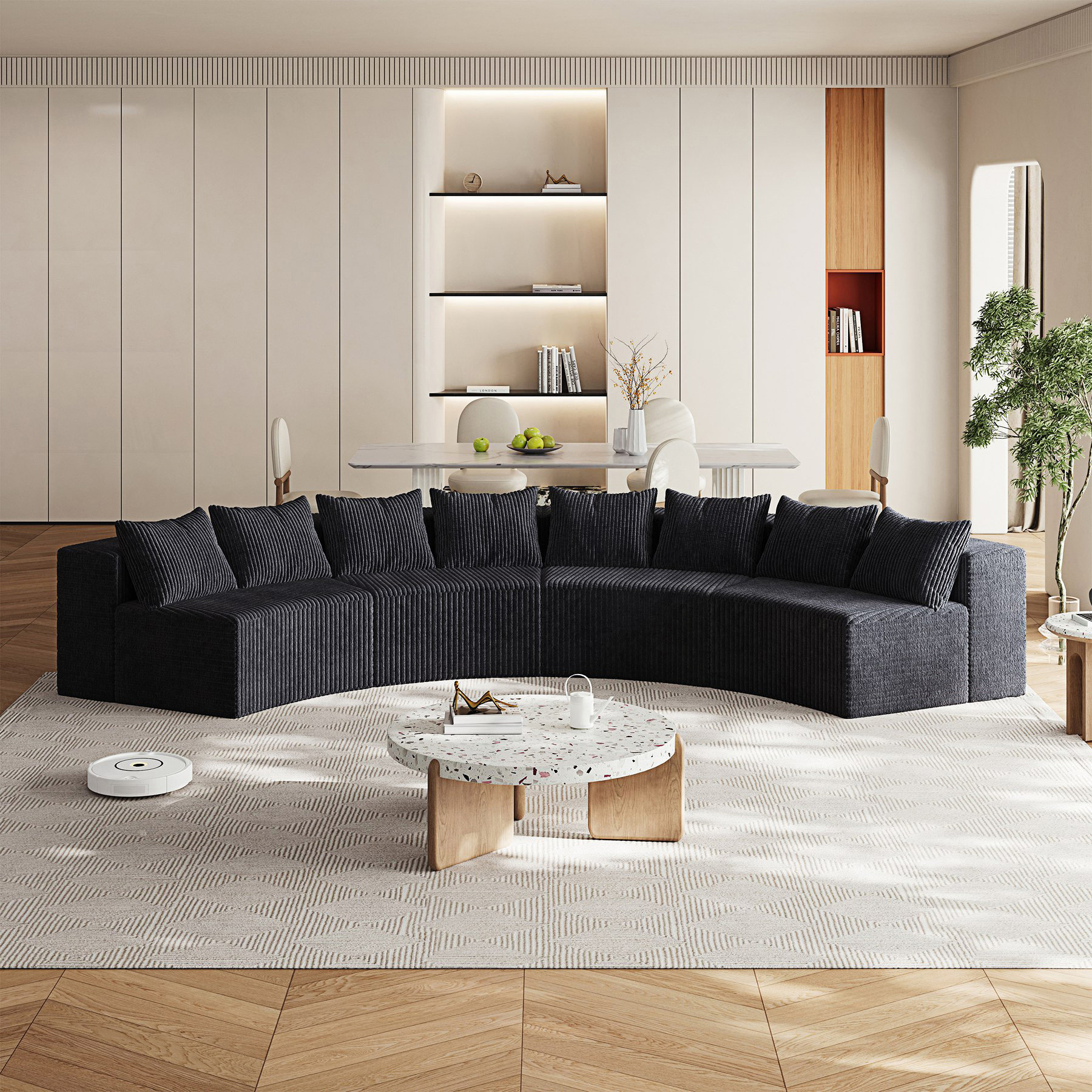 Orren Ellis Curved Sectional Sofa With 8 Pillows, Modular Semi Circular ...