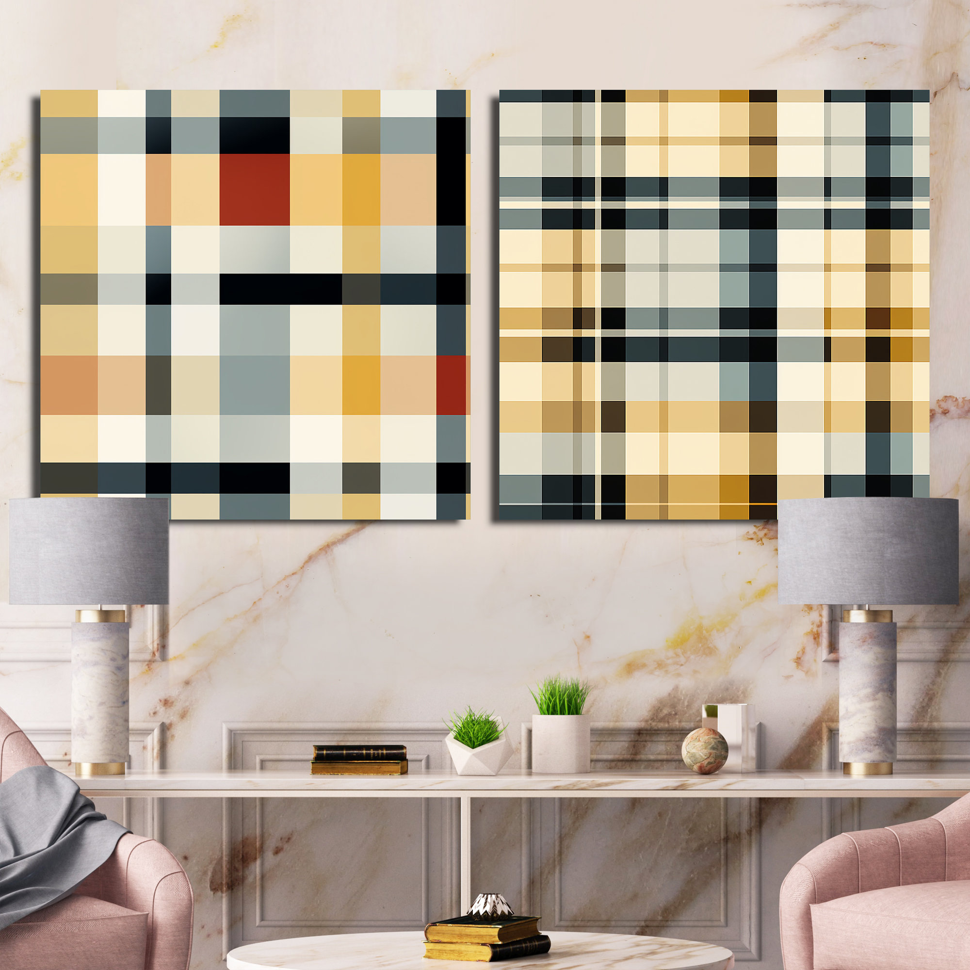 Design Art Black And Cream Plaid Sophistication - Abstract Shapes ...