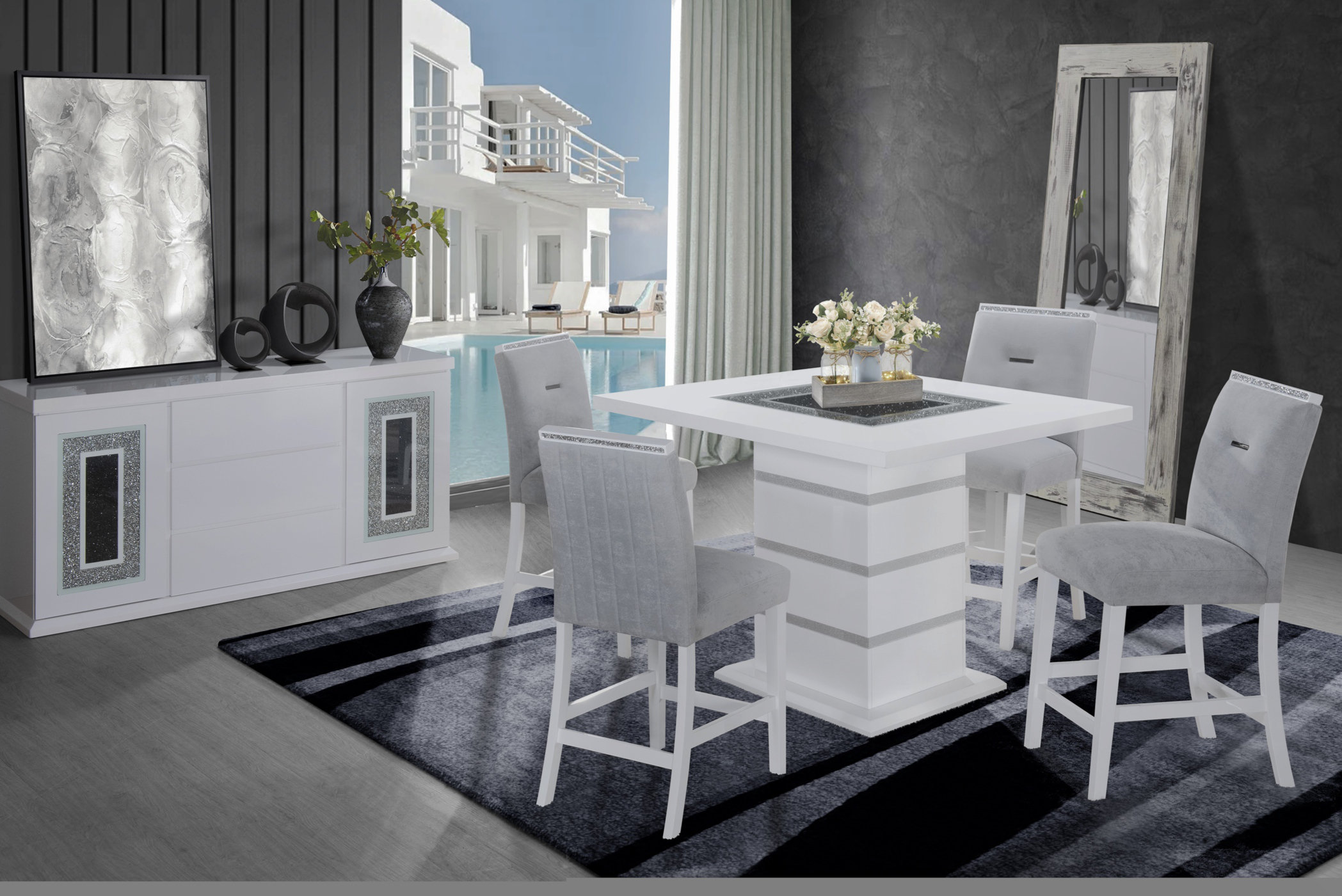 Orren Ellis ARIYA DininG TABLE and Chair SET Modern High Bar Table Set ...