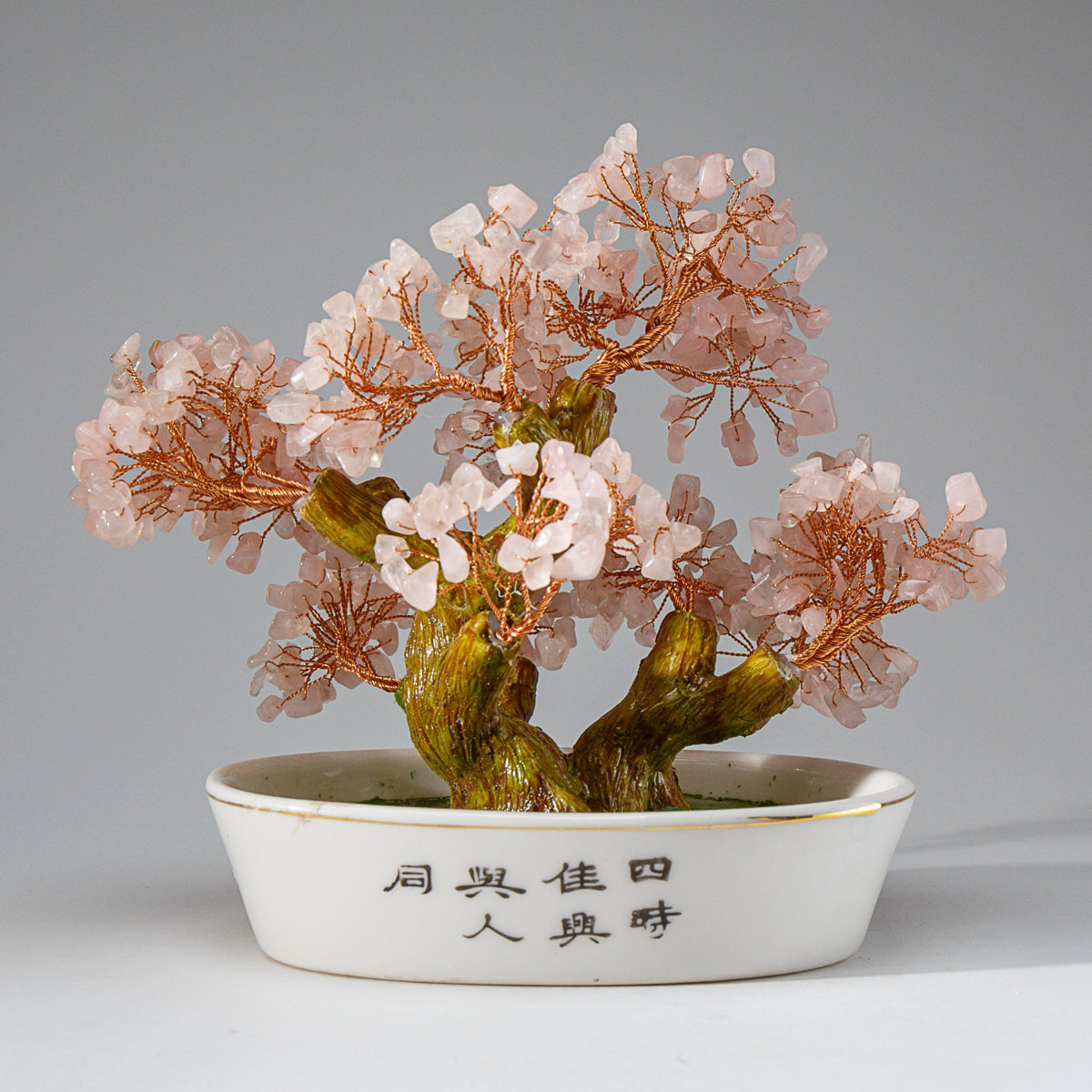 Astro Gallery of Gems Genuine Rose Quartz Gemstone Bonsai Tree in Oval ...