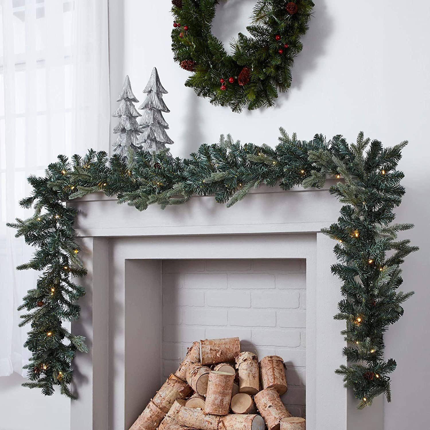 NOMA Mini Pinecone 9' Pre-Lit Christmas Garland Home Holiday Mantle ...