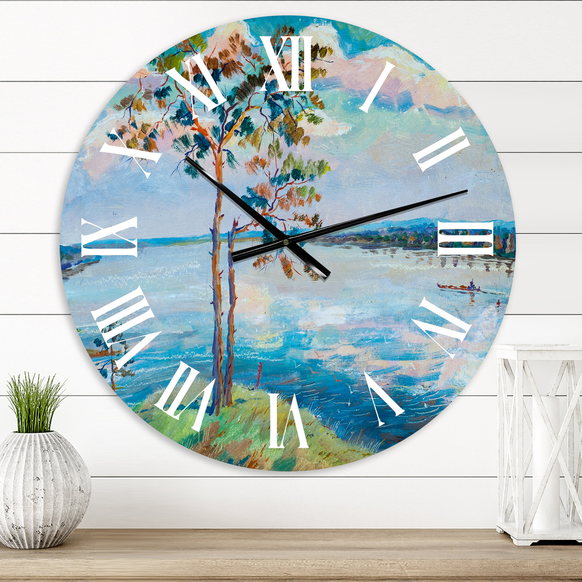 East Urban Home Autumn Pine Tree on Mountain with Lake Wall Clock | Wayfair