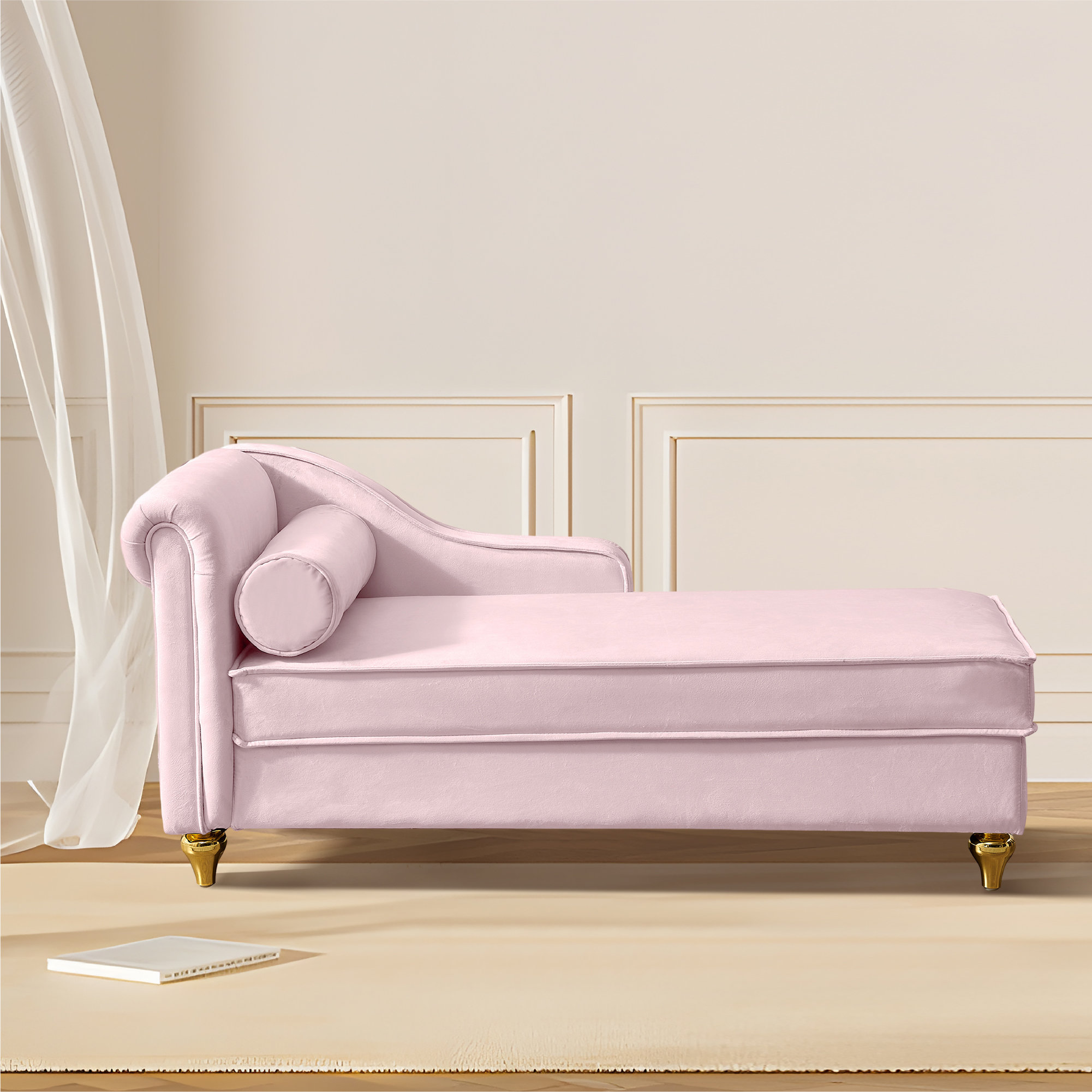 House of Hampton 60" Chaise Lounge Indoor, Velvet Left Arm Chaise ...