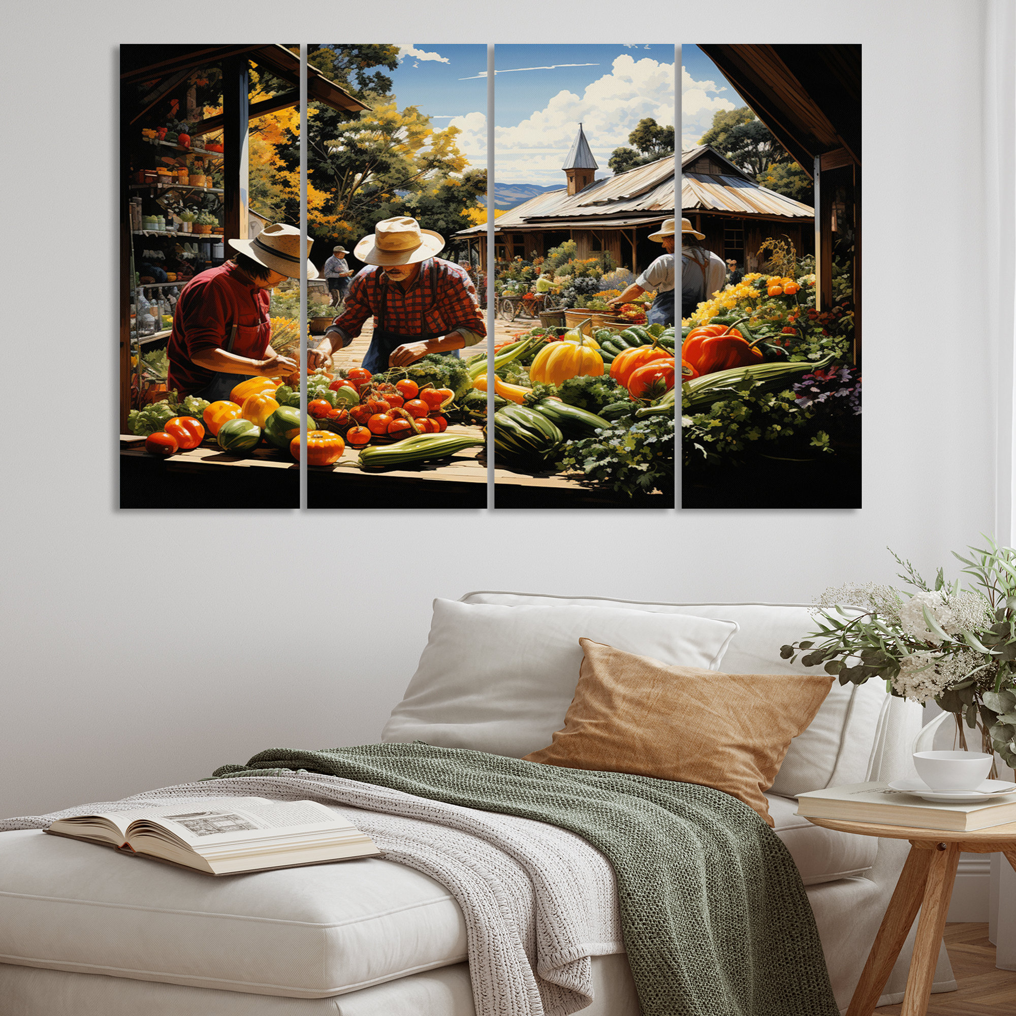 Design Art Farmers Food Market Pointillism - Vegetables Canvas Art ...
