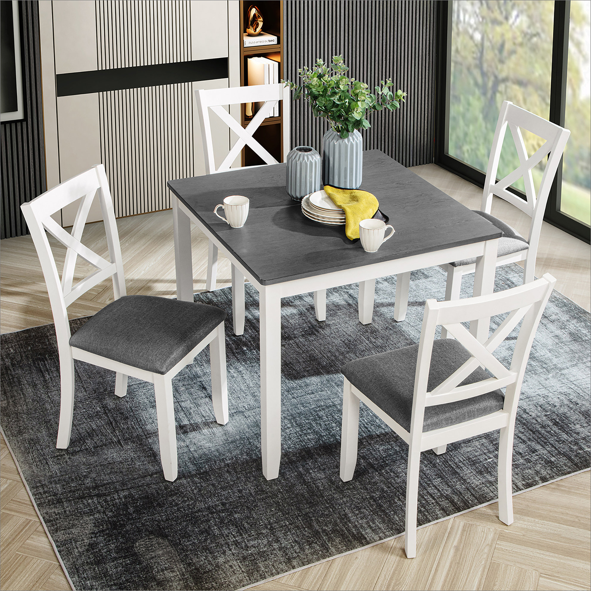 August Grove® 5-Piece Dining Table Set with 4 Chairs, Modern Wood ...