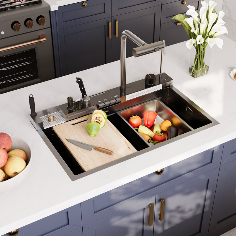 Deervalley 29.5" X 18" Smart Waterfall Kitchen Sink, Drop In Stainless ...