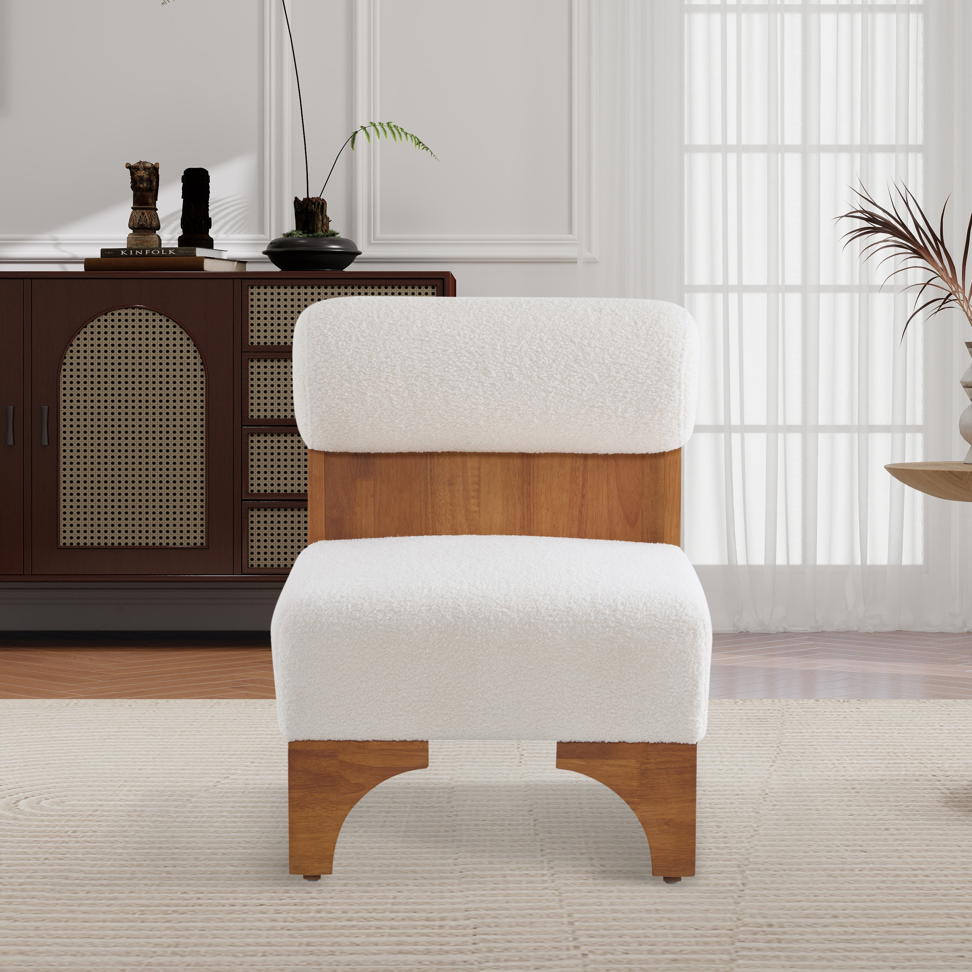 Latitude Run® Wide Modern Boucle Upholstered Accent Chair With Solid ...