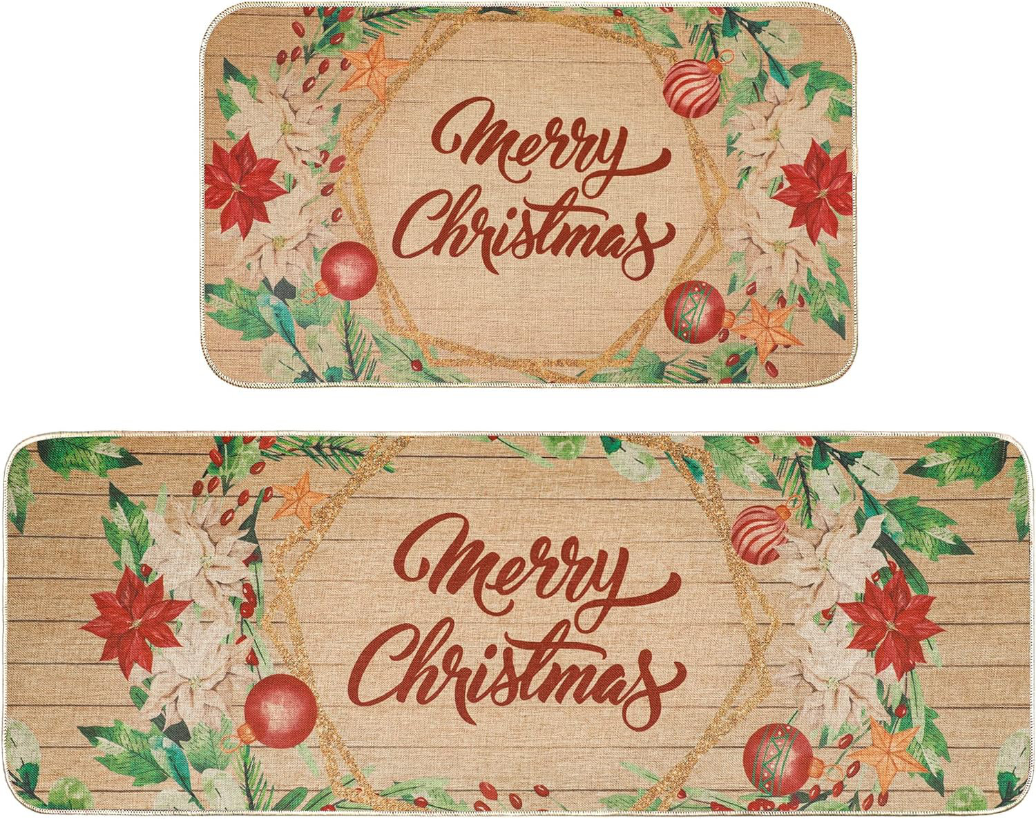 The Holiday Aisle® Christmas Kitchen Rug Sets 2 Piece Merry Christmas ...
