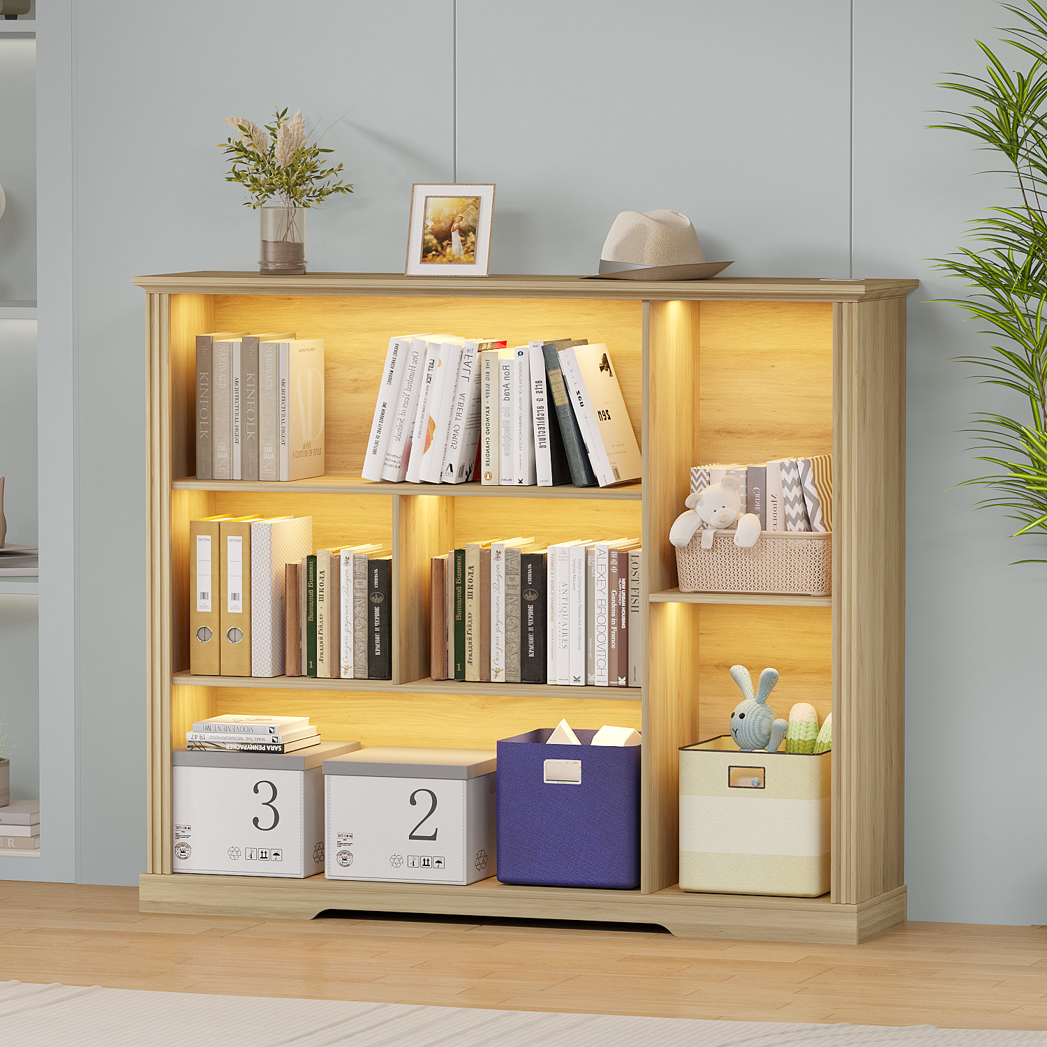 Metro Lane 3-shelf Bookcase With Tri-color Sensor Light And Irregular ...
