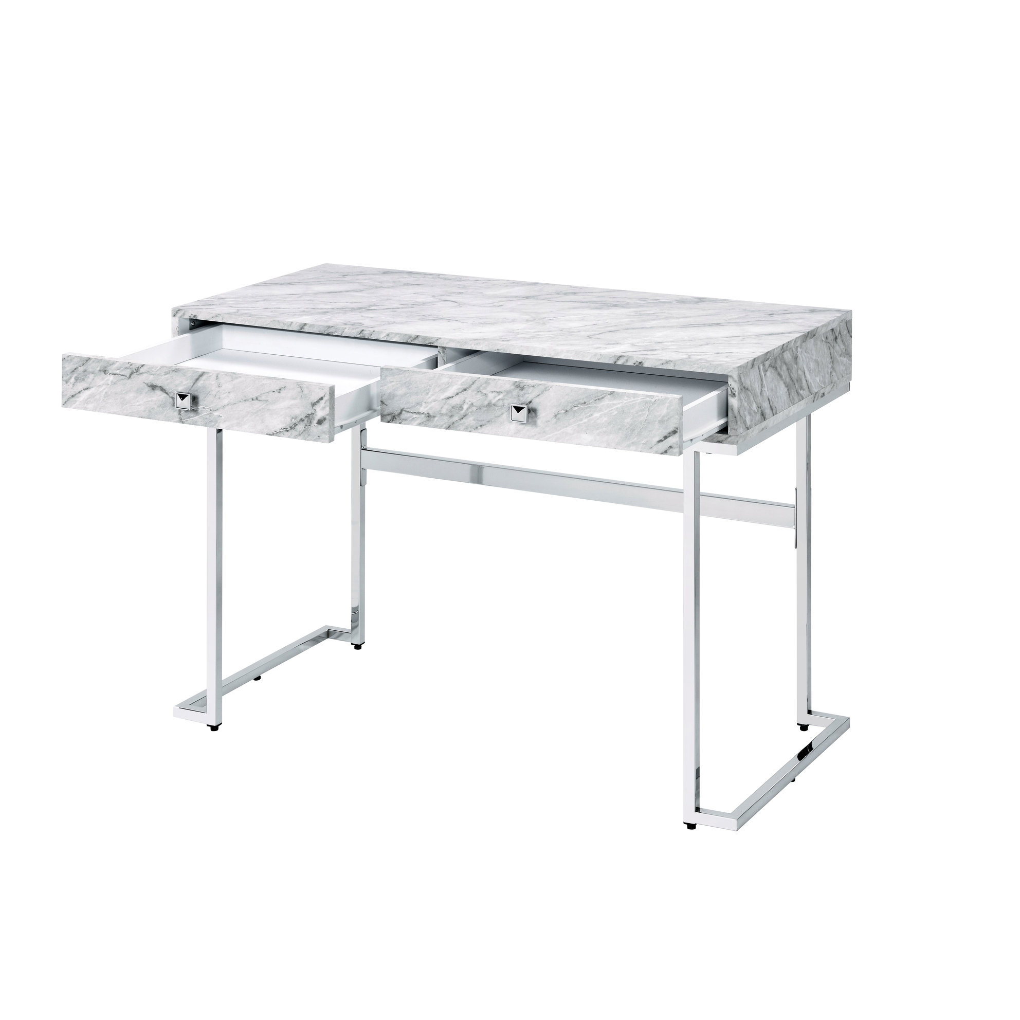 Latitude Run® Contemporary Work Desk With White Faux Marble And ...