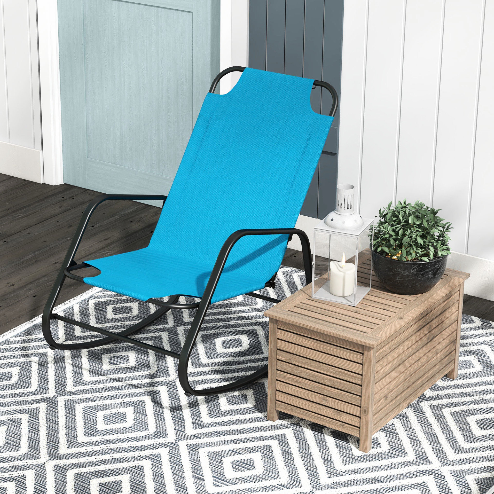 Corrigan Studio® Blue Outdoor Rocker Chair - Strong Steel Construction ...