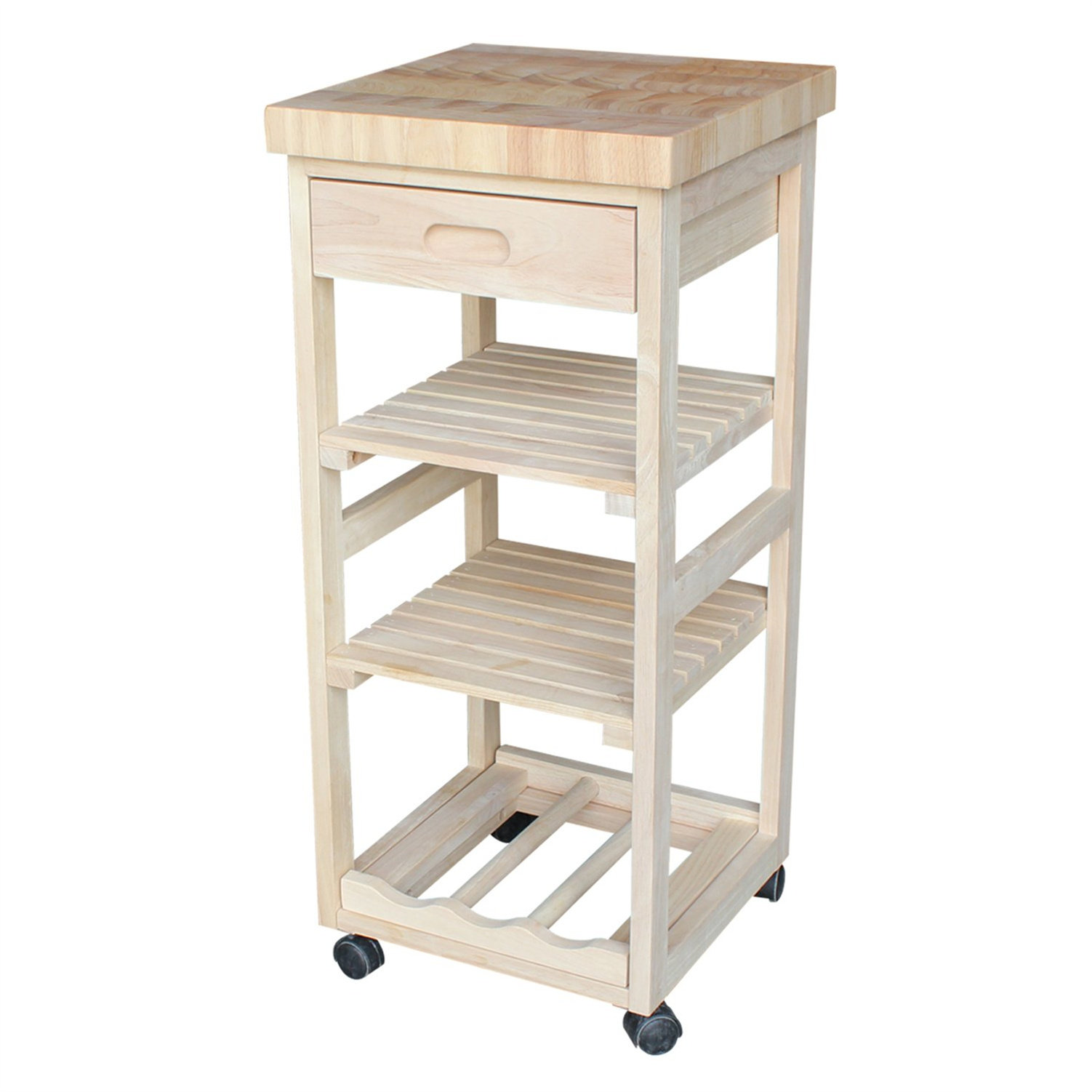 Prep & Savour Elegant Wood Kitchen Trolley Unfinished, Solid Hardwood ...