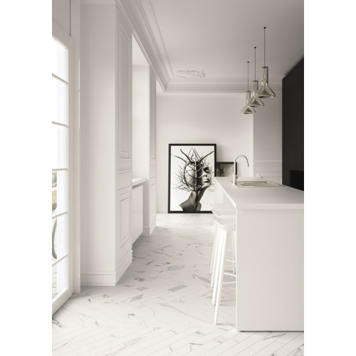 Tile Market Statuary 3" x 24" Chevron Porcelain Marble Look Wall ...