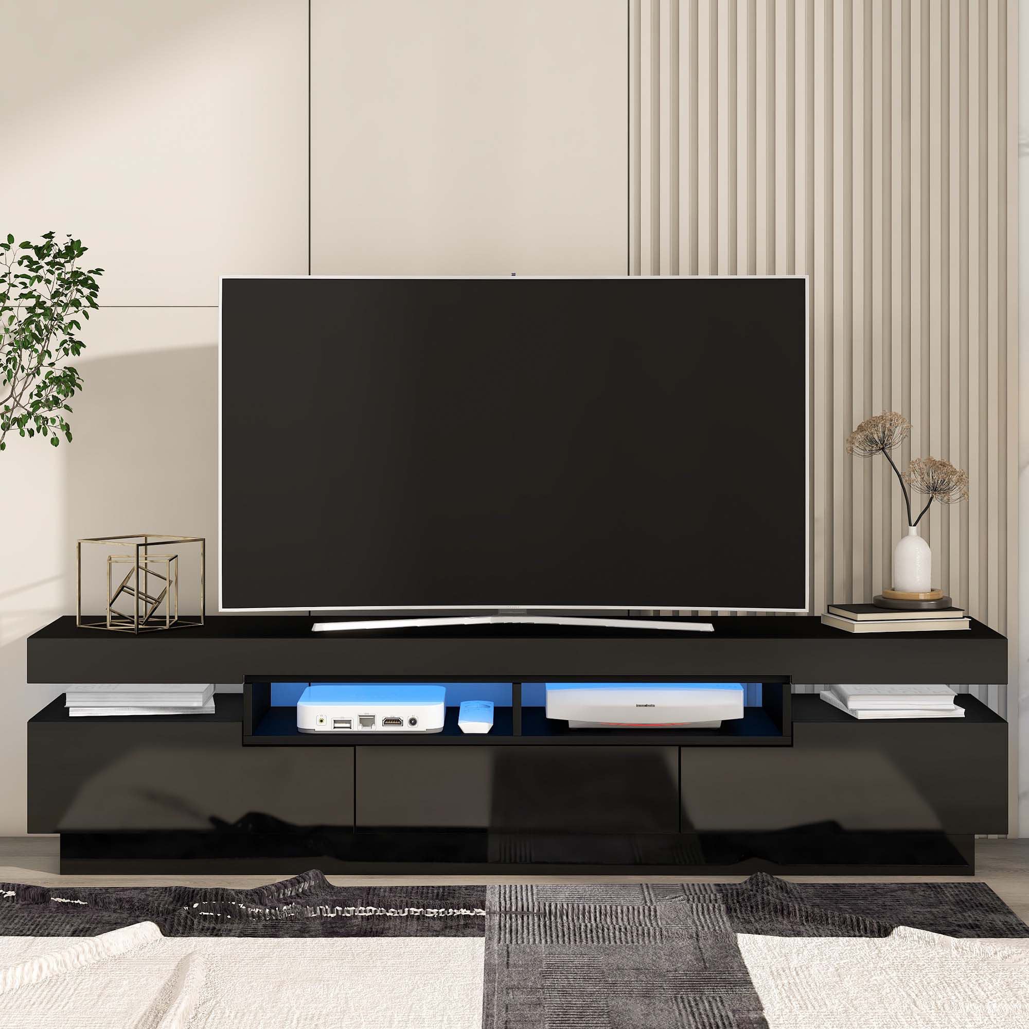 Wrought Studio™ Modern High Gloss TV Stand With 4 Open Shelves & 16 ...