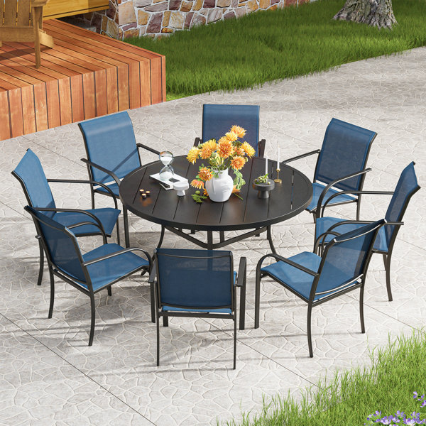 Latitude Run® Round Patio Dining Set for 8 - Round Table with Umbrella ...