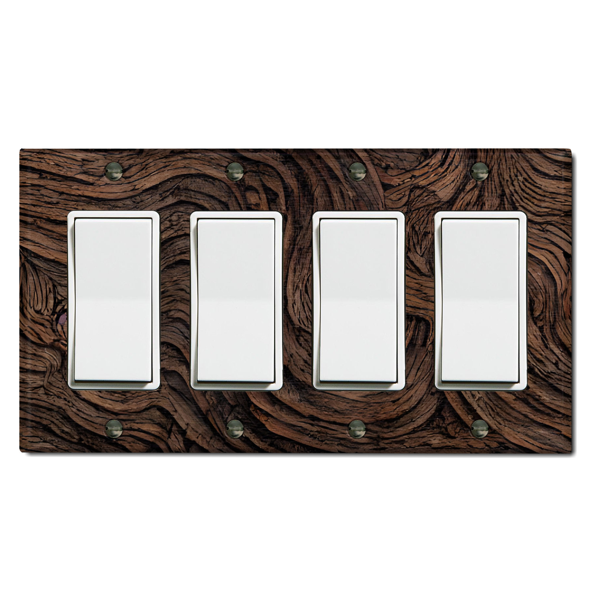 WorldAcc Brown Wood Tree Bark Print Nature Themed 4 - Gang Toggle Light ...