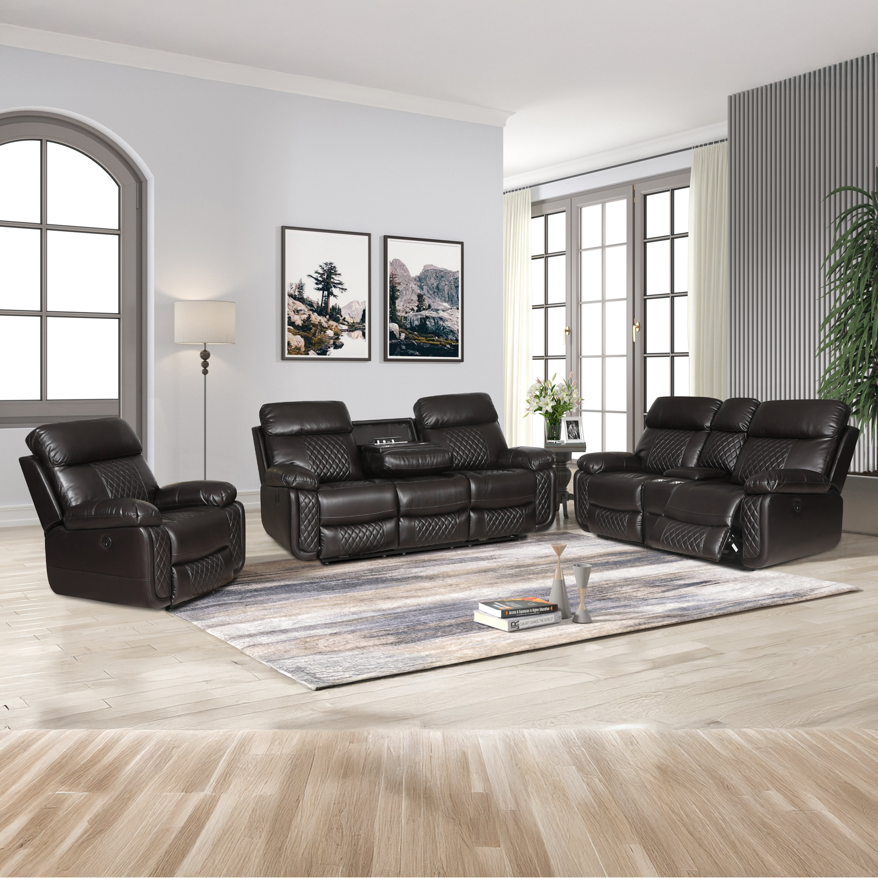 Red Barrel Studio® Azam Infinity 3-Piece Power Reclining Faux Leather ...