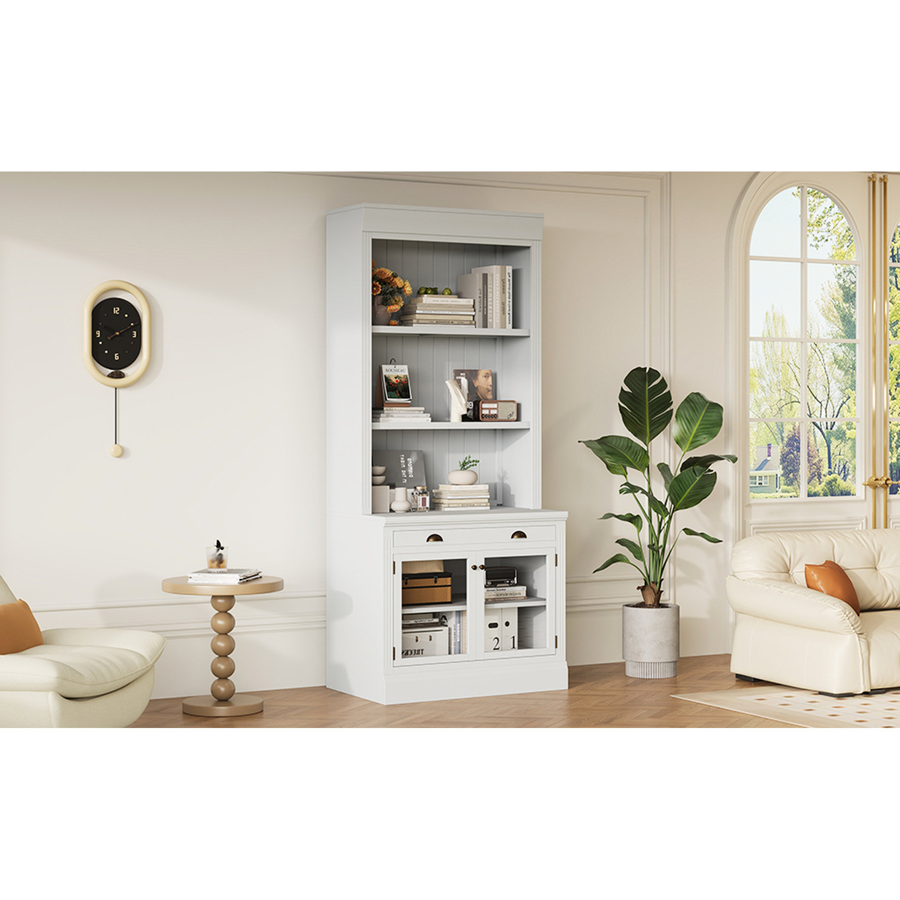 Kivaritio 83.4" Tall Rectangle Black Modern Bookcase With Glass Doors ...