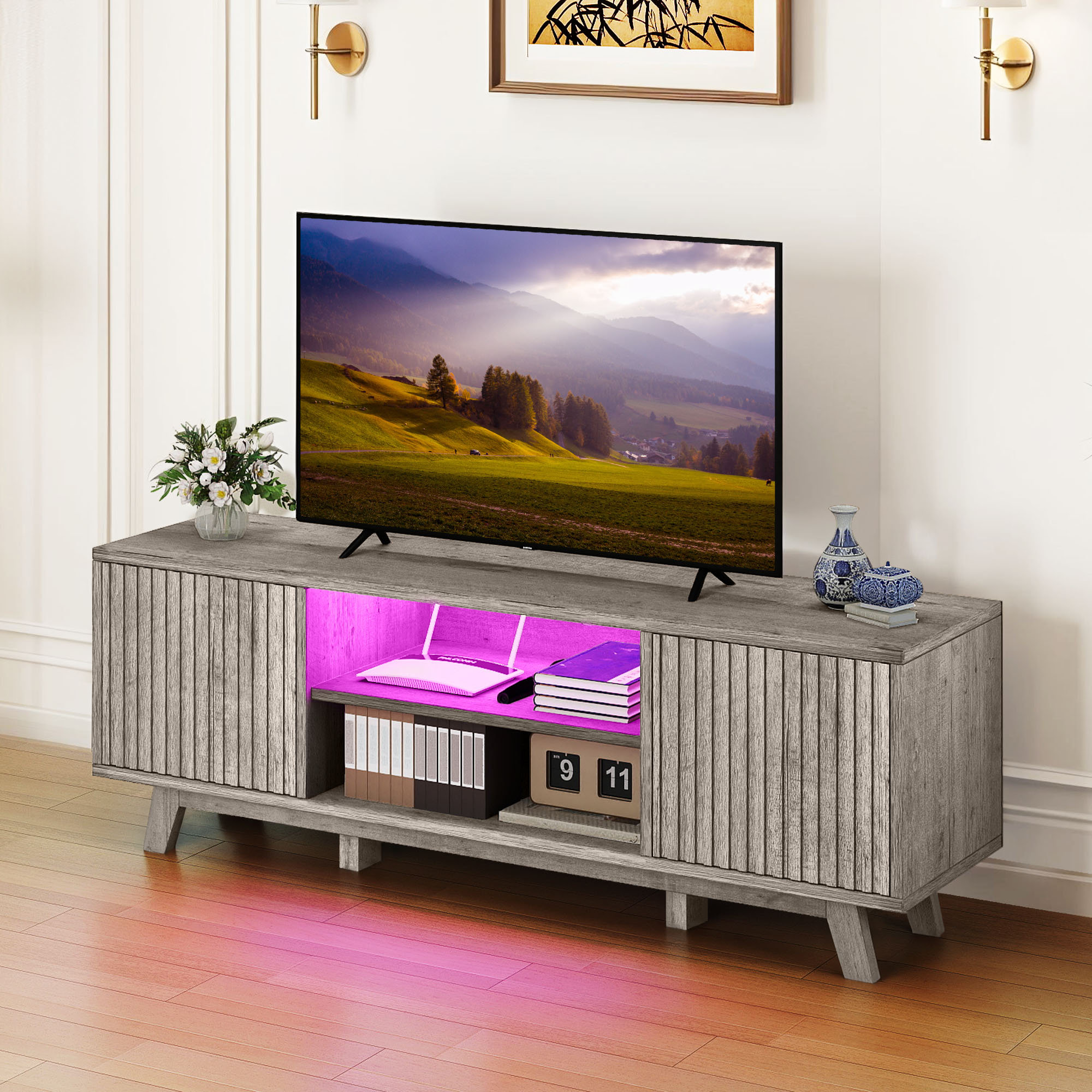 Wade Logan® Chapne LED TV Stand Media Entertainment Center Table with 2 ...