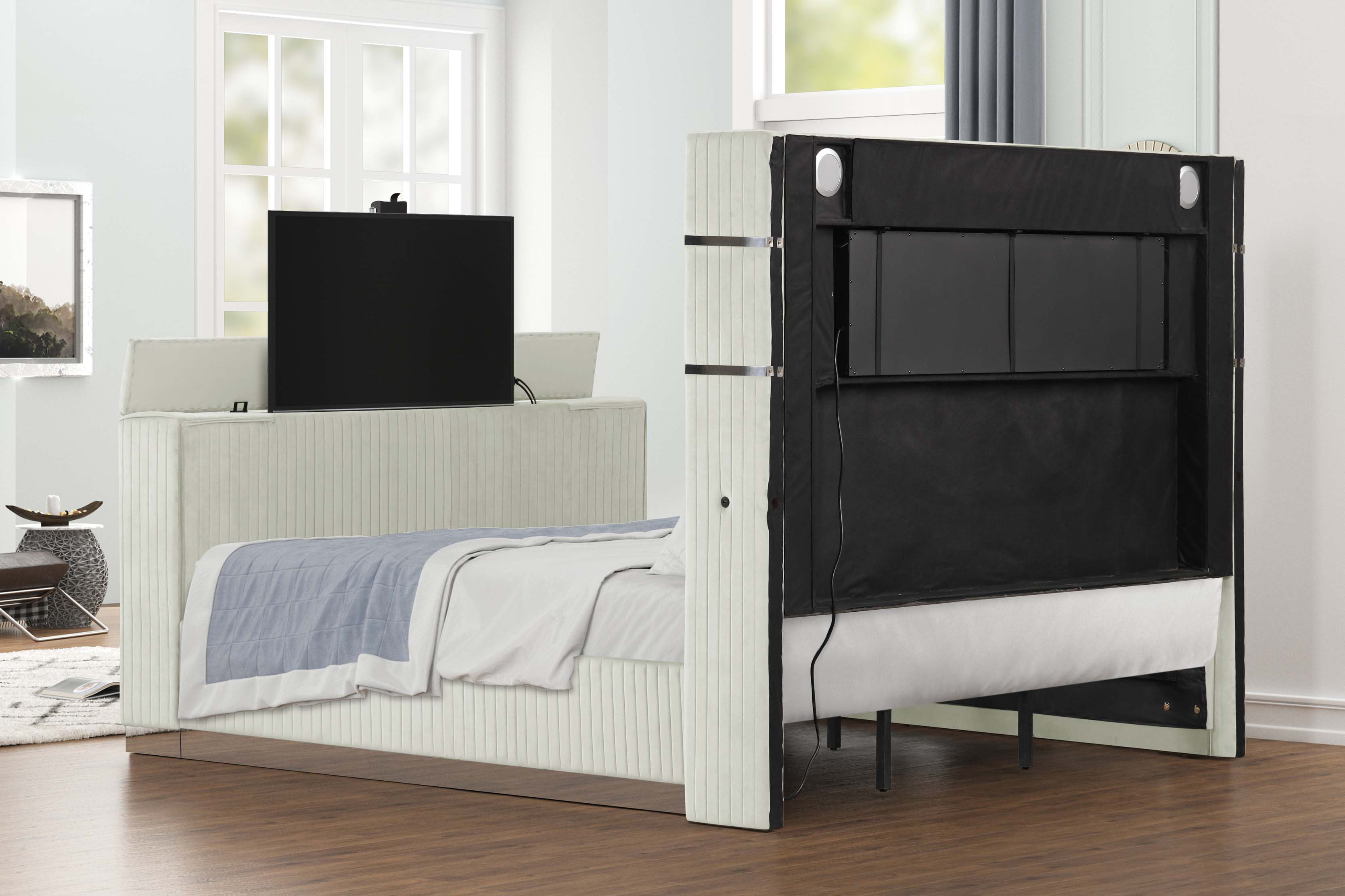 Hokku Designs Lavish Modern Style Bed Made With Fireplace In Headboard ...