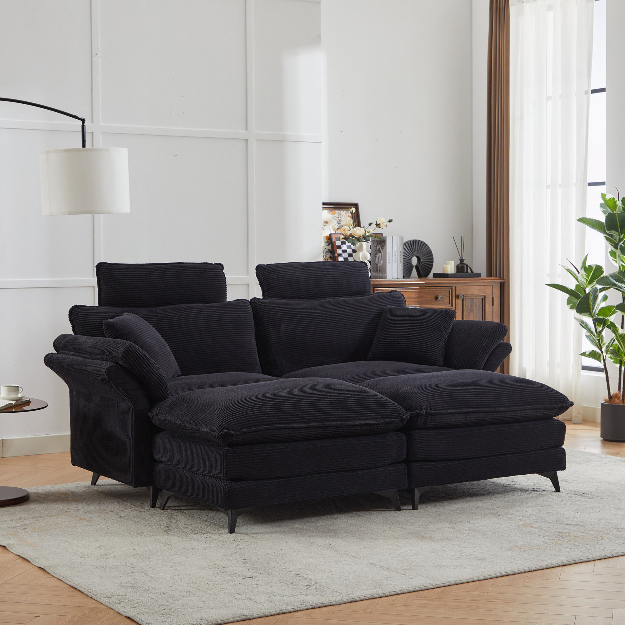 Latitude Run® Corduroy Deep Seat Sectional Sofa, Comfortable Cloud Sofa with Ottomans - Wayfair ...