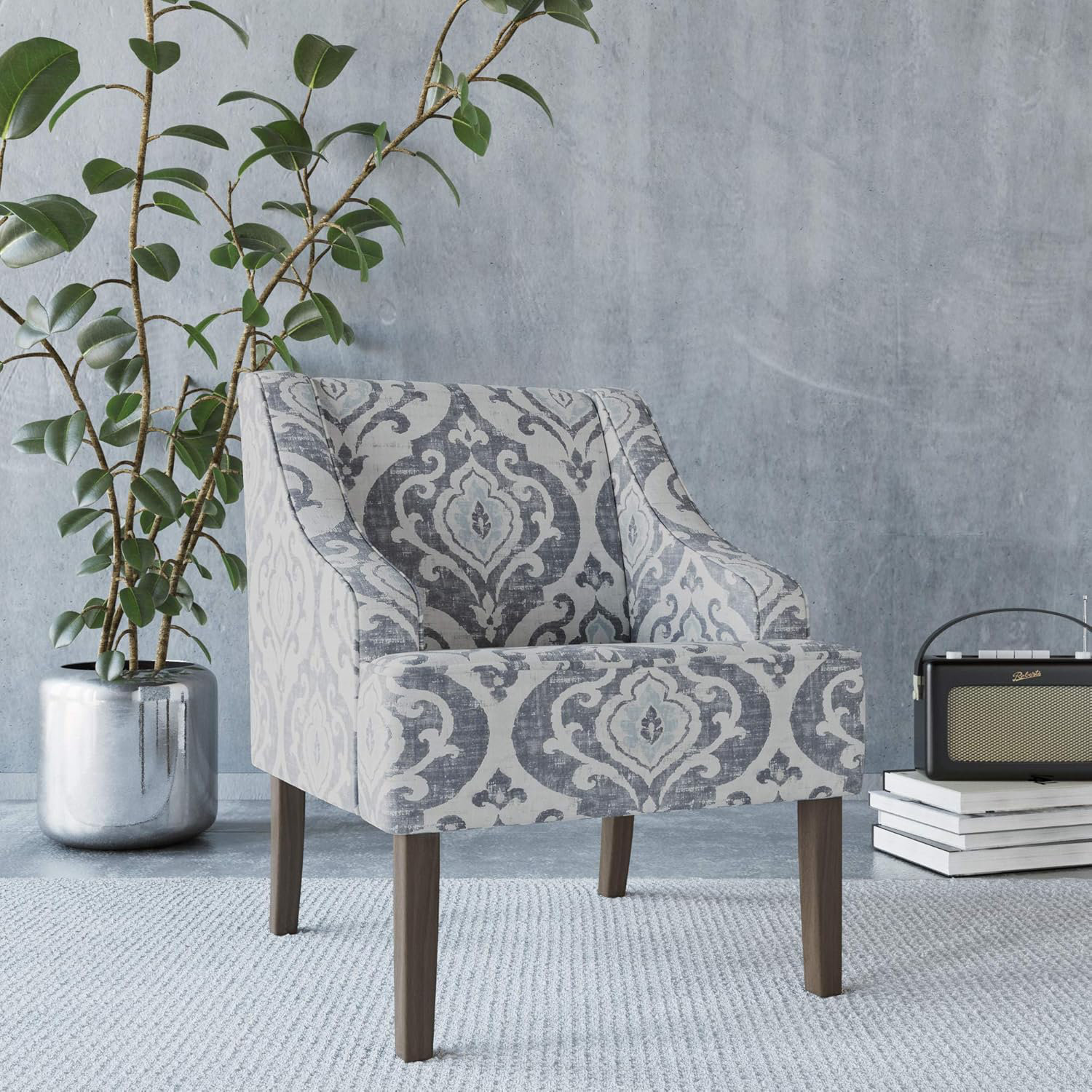 Rosecliff Heights Velvet Swoop Arm Accent Chair, Blue - Wayfair Canada