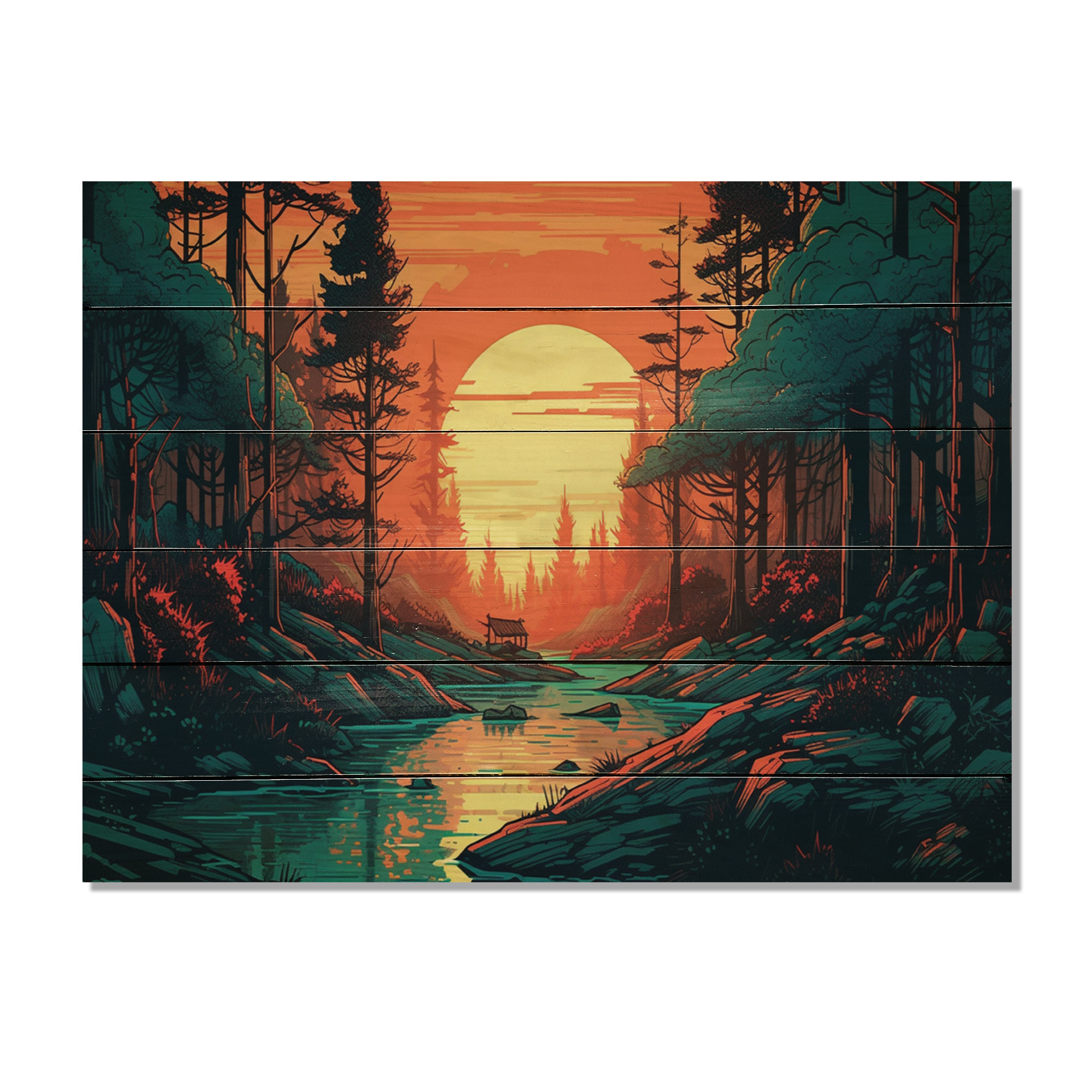 Loon Peak® Beautiful Sun Setting Over Trees III - Landscape Forest ...