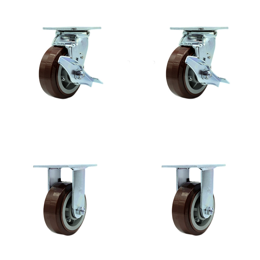 Service Caster Stainle urethane Caster Set with 2 Brakes/Swivel Lock 2 ...