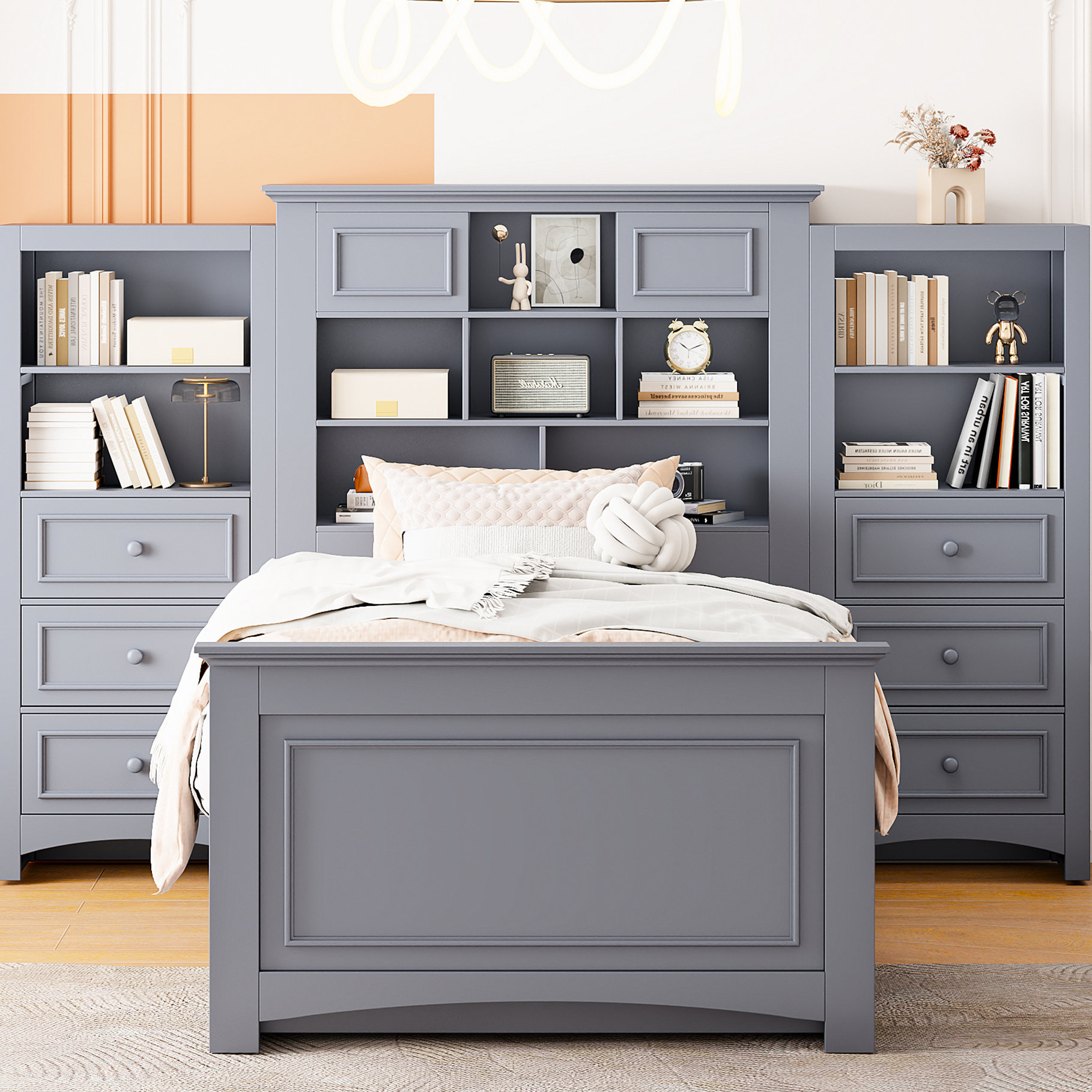 Lark Manor™ Twin Wood Bed With All - In One Storage, 4 Slide Drawers ...