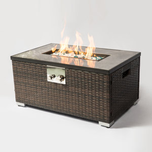 Latitude Run® Outdoor Fire Table Propane Fire Pit Rattan gas fire table ...