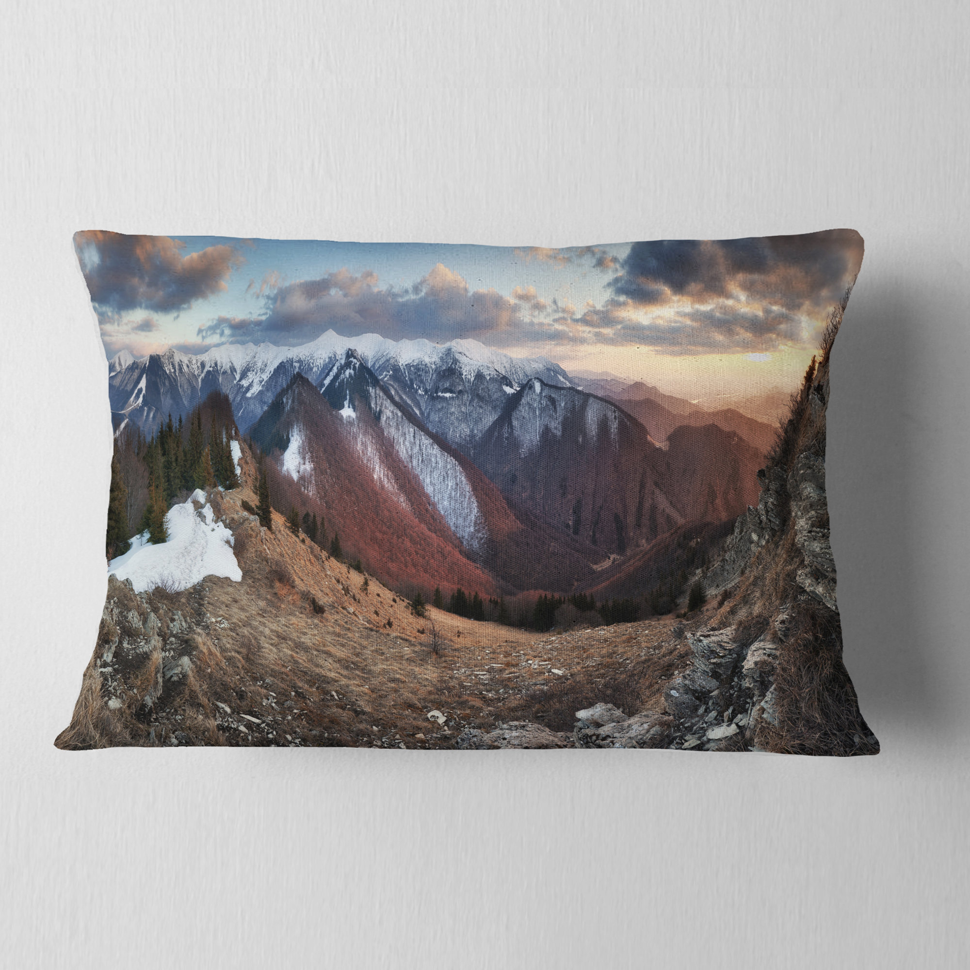 Design Art Landscape Printed Layers of Foggy Hills Panorama Throw ...