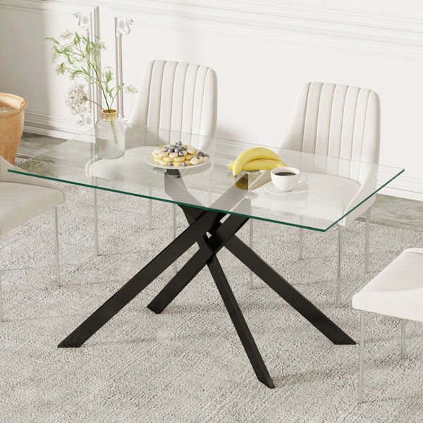 George Oliver Carlinda Glass Dining Table for 4-6 People, Rectangular ...