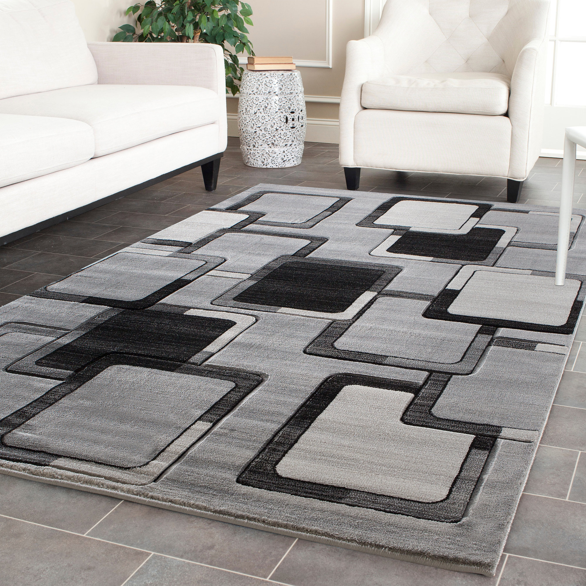 Wrought Studio Adonia Performance Gray/Black Rug & Reviews | Wayfair