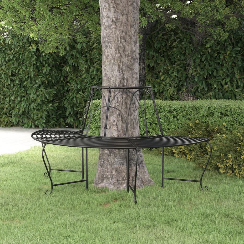 Lark Manor™ Half Round Tree Bench Diameter 62.6" Black Steel | Wayfair